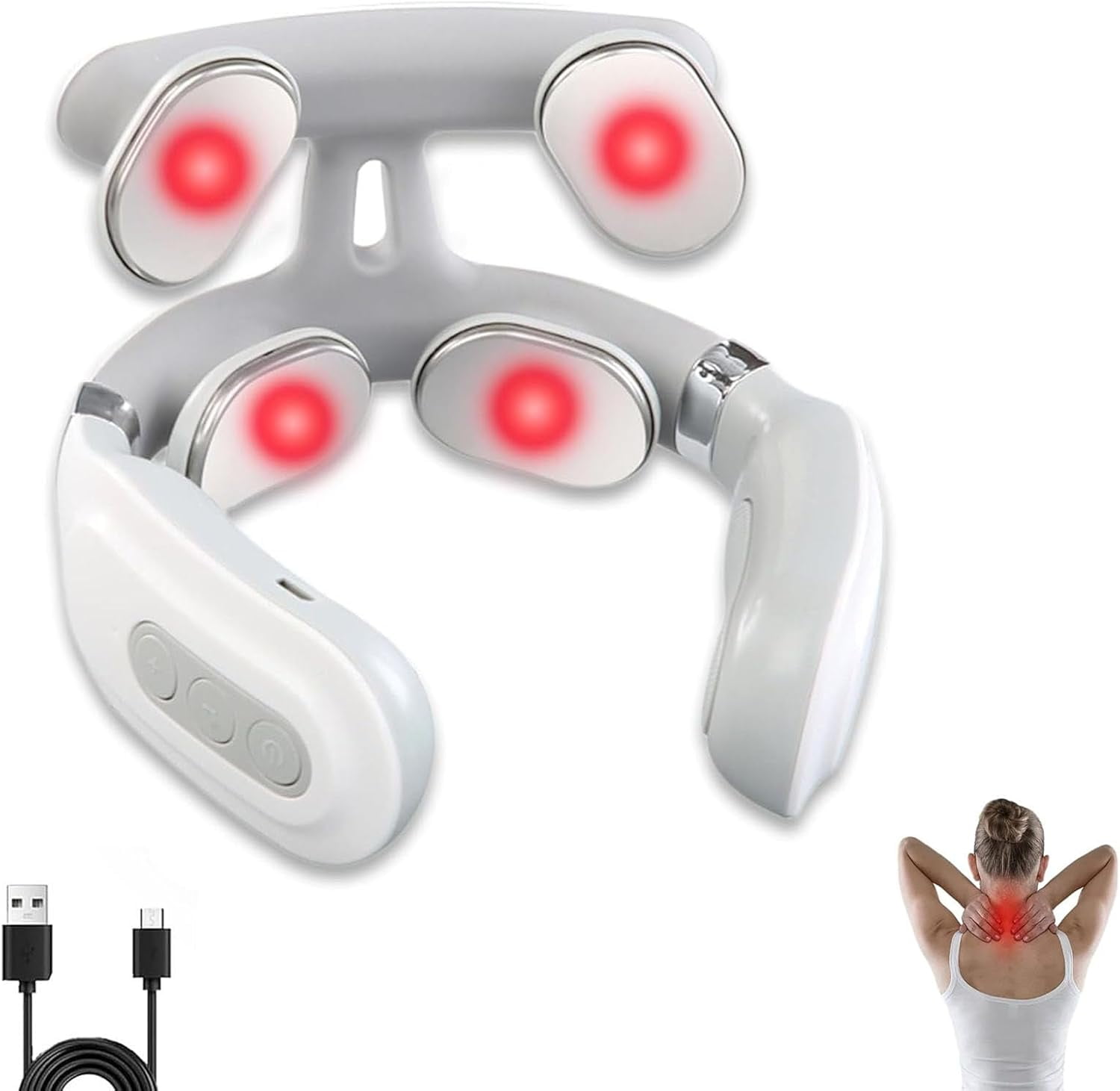 Neck Massager Device - Portable Massager with Heat & Vibration Modes ...