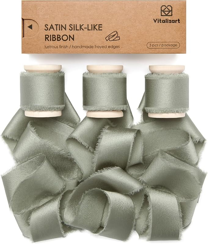 Vitalizart Silk Satin Ribbon 1 Inch x 15 Yard Wooden Spool Champagne ...