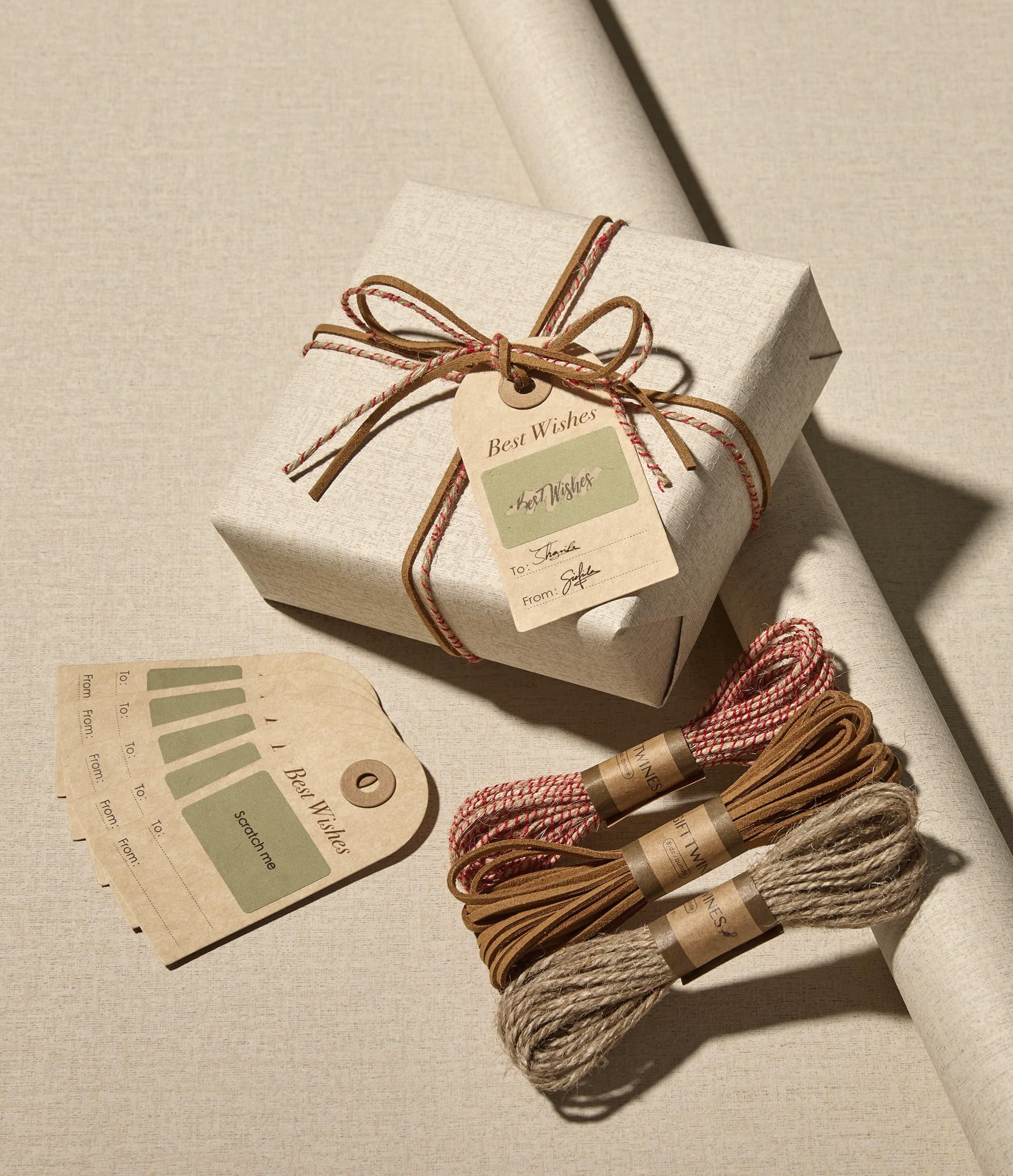 Vitalizart Textured Kraft Wrapping Paper Set AIS1 17" Roll Tags Eco ...