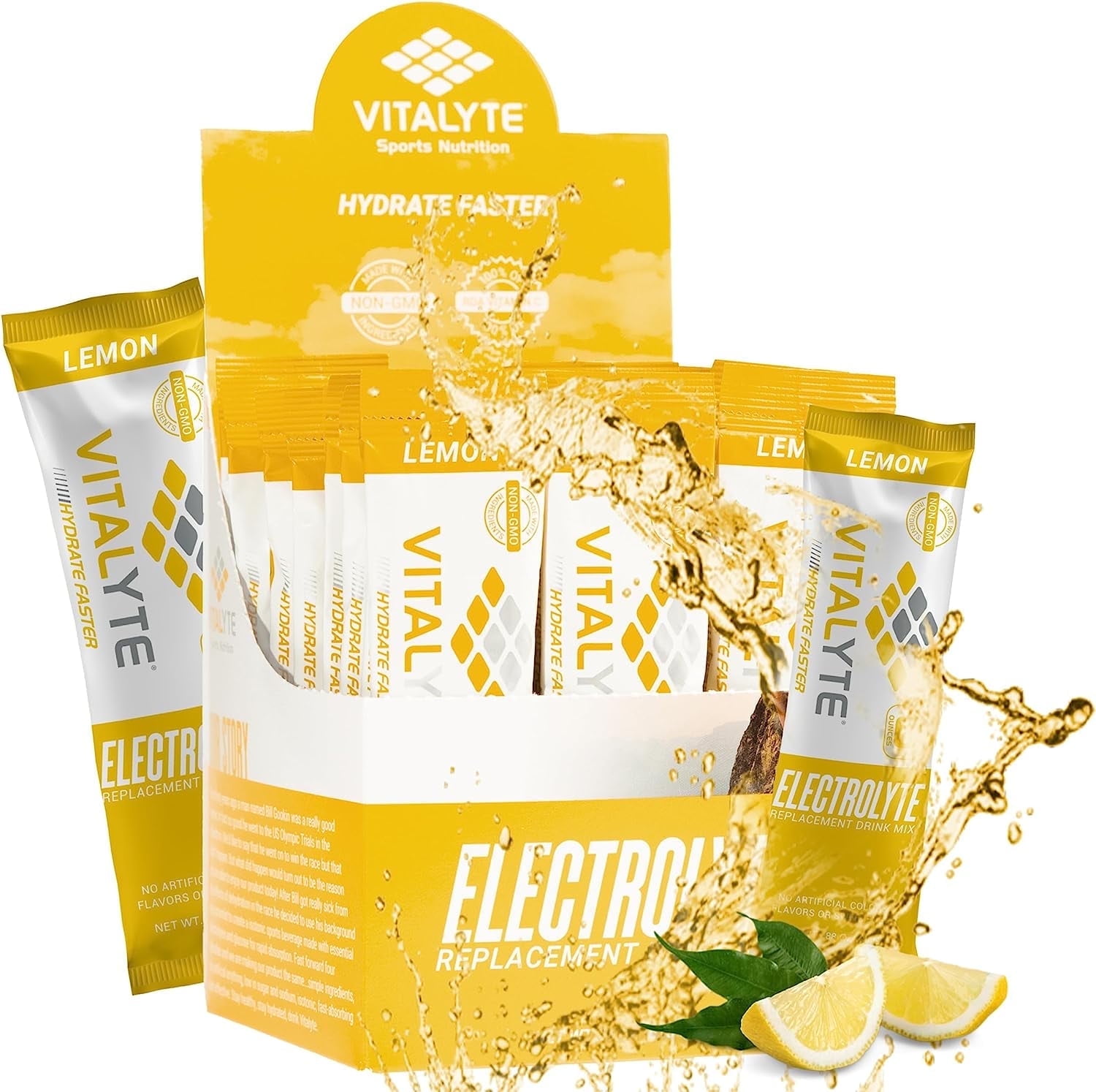 Vitalyte Lemon Electrolyte Packets Powder Mix, Isotonic Hydration, 25 ...