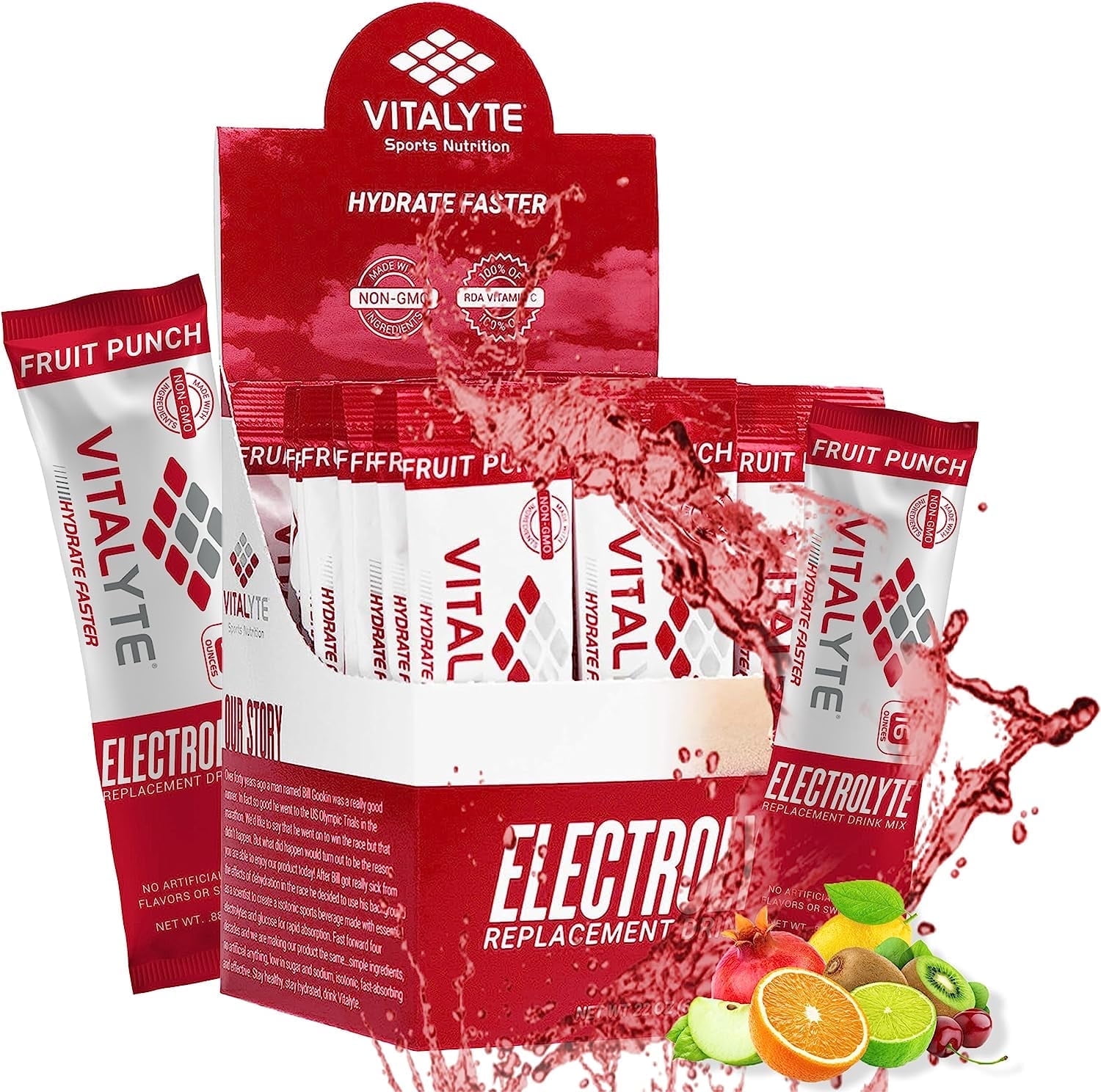 Vitalyte Fruit Punch Electrolyte Powder Packets Mix, Isotonic Hydration ...