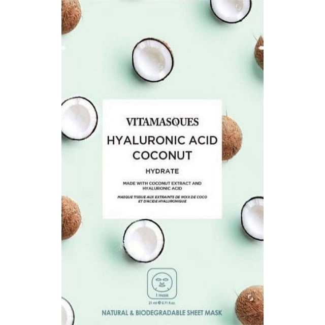 Vitamasques Coconut Face Mask, Biodegradable with Hyaluronic Acid, All Skin Types, One Sheet ...
