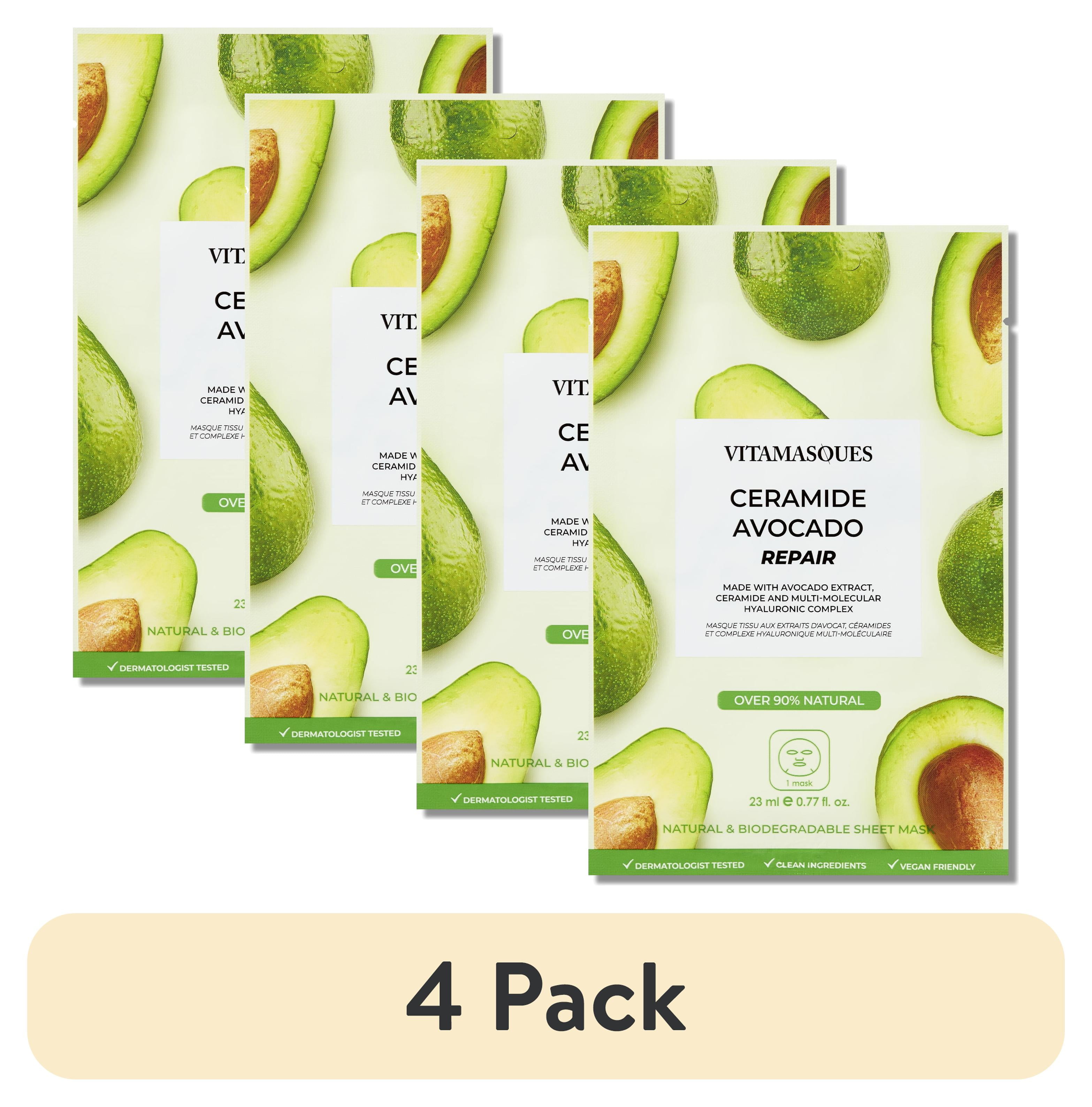 (4 pack) Vitamasques Ceramide Avocado Repair Sheet Mask, For All Skin ...
