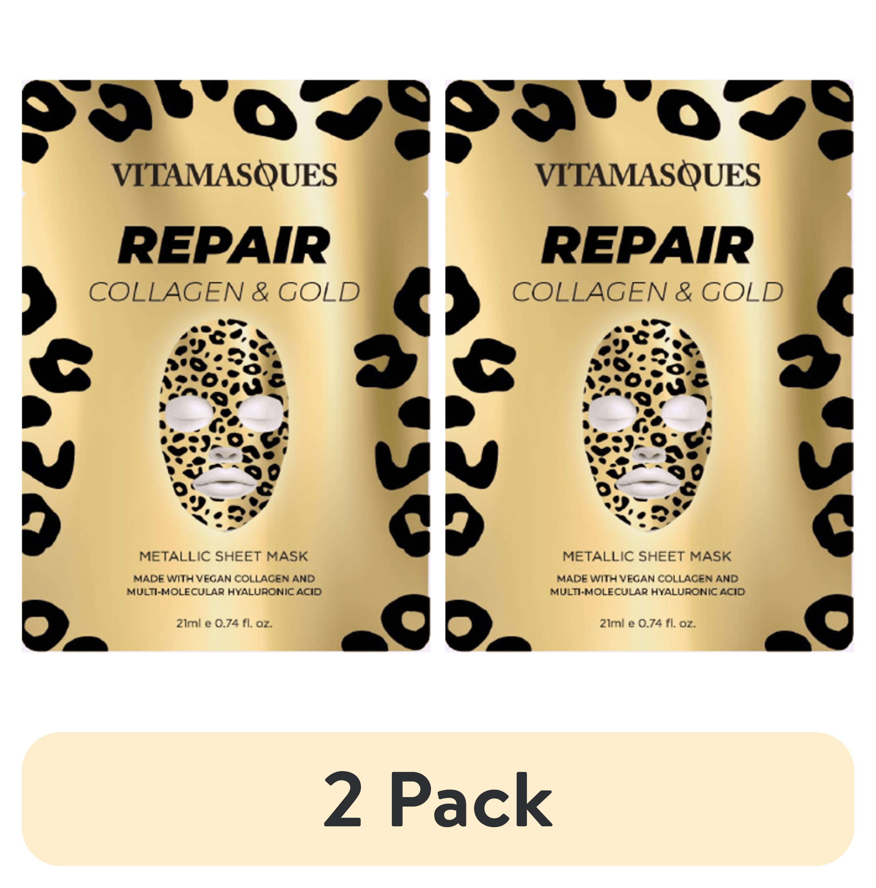 (2 pack) Vitamasques Repair Metallic Sheet Mask, Vegan Collagen, for ...