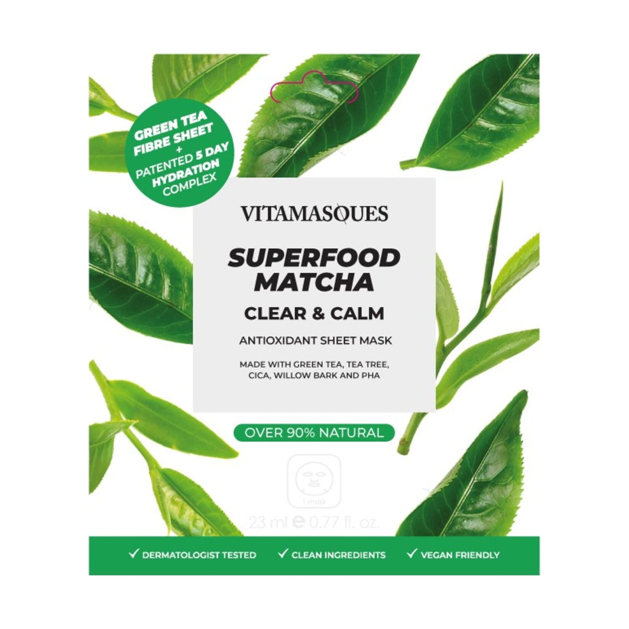 Vitamasques Superfood Matcha Sheet Mask, Clearing & Calming, For All ...