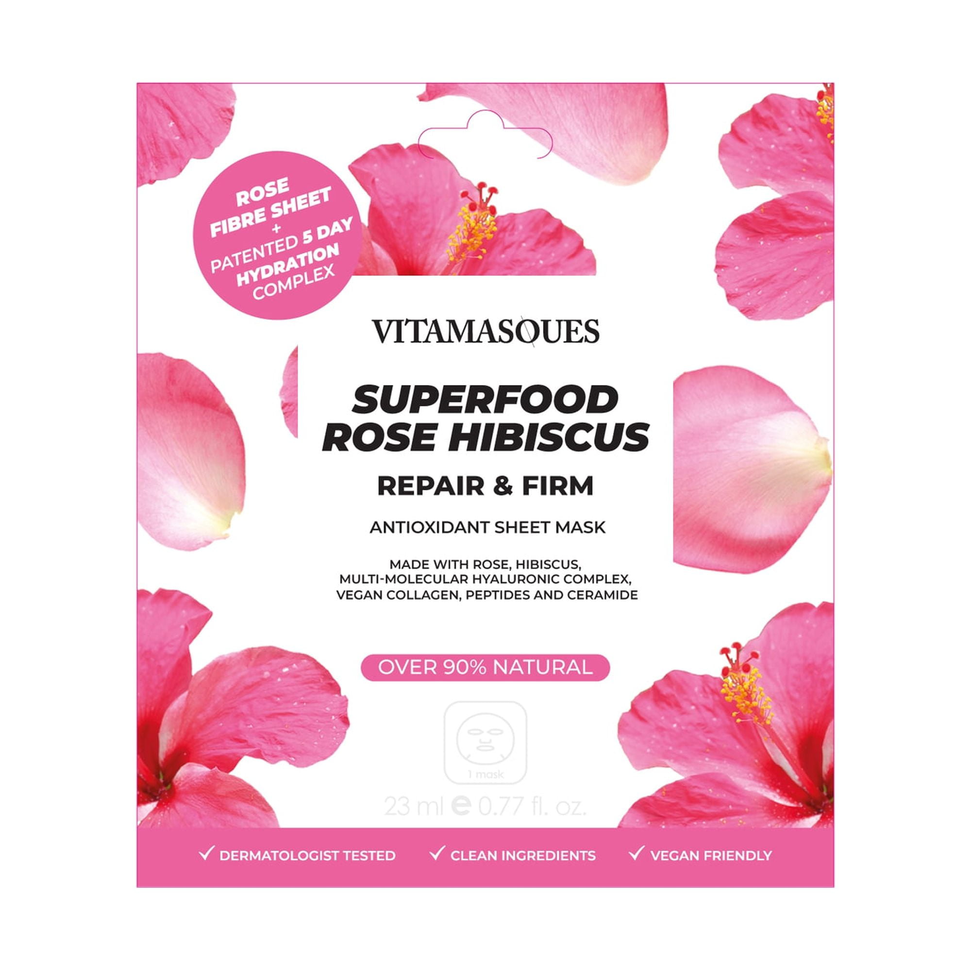 Vitamasques Superfood Rose Hibiscus Sheet Mask, Repair & Firm, for All ...