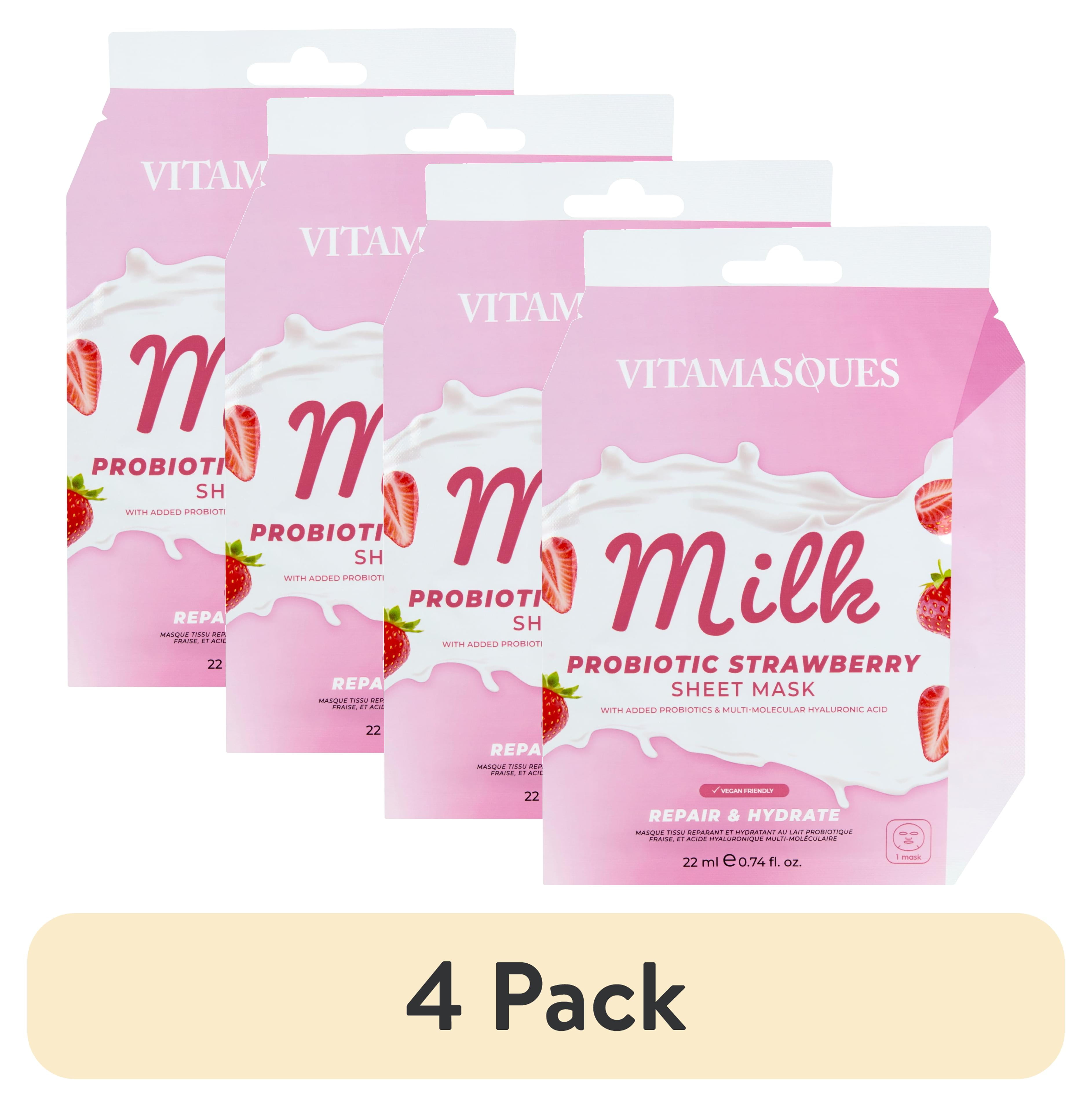 (4 pack) Vitamasques Vegan Probiotic Strawberry Milk Mask, Moisturizing ...