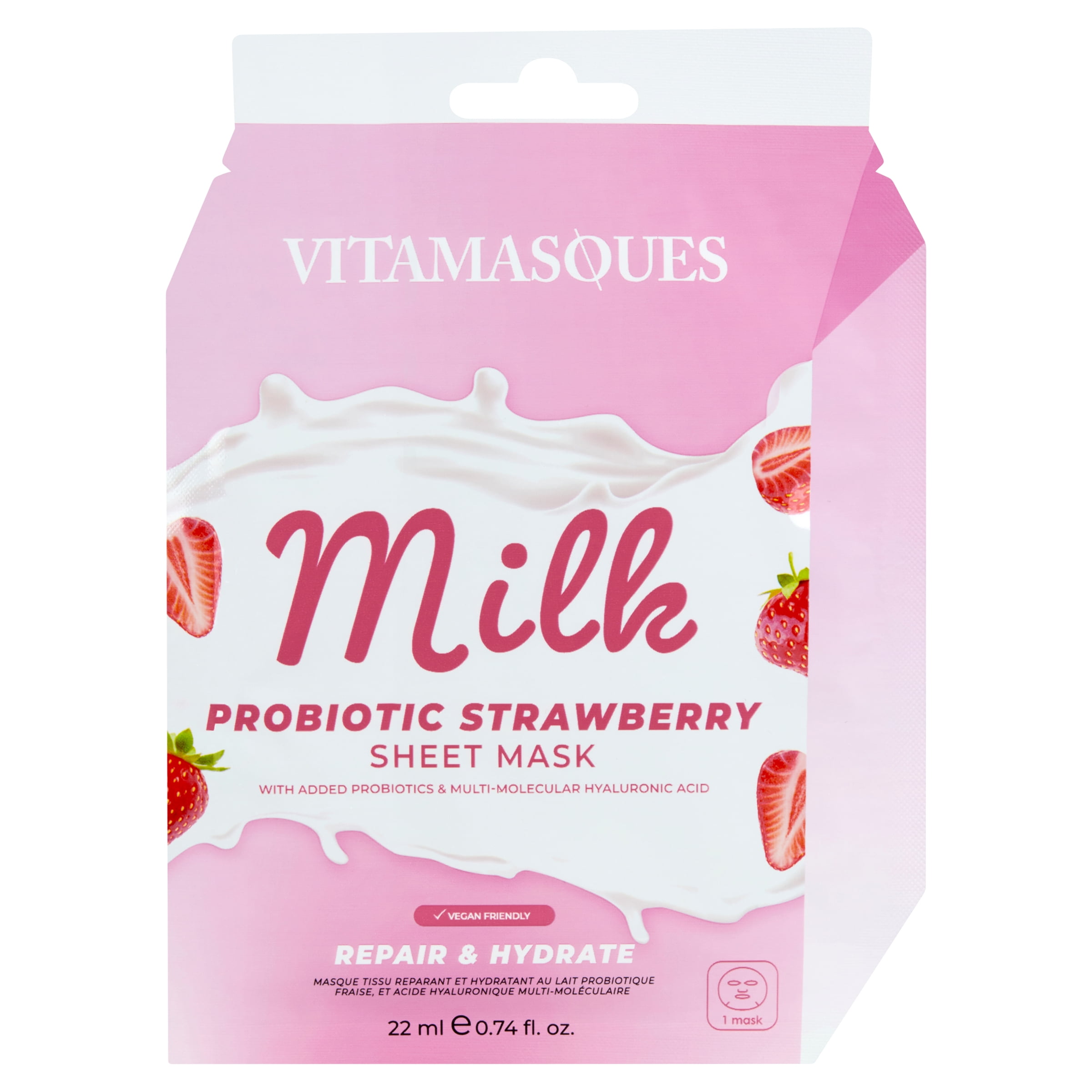 Vitamasques Vegan Probiotic Strawberry Milk Mask, Moisturizing, One ...
