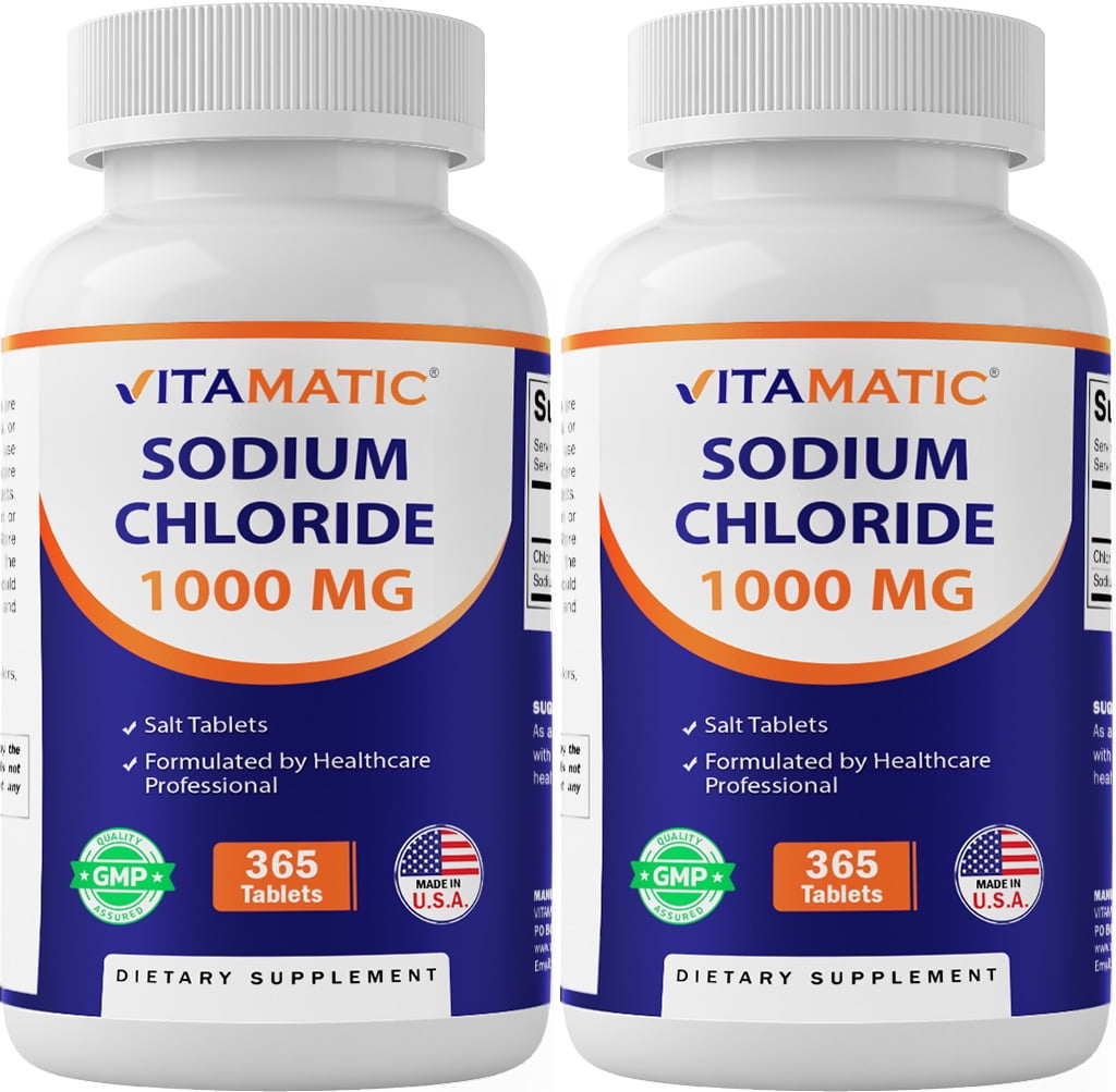 Vitamatic Sodium Chloride 1000mg, 365 Tablets, Electrolyte Supplement ...