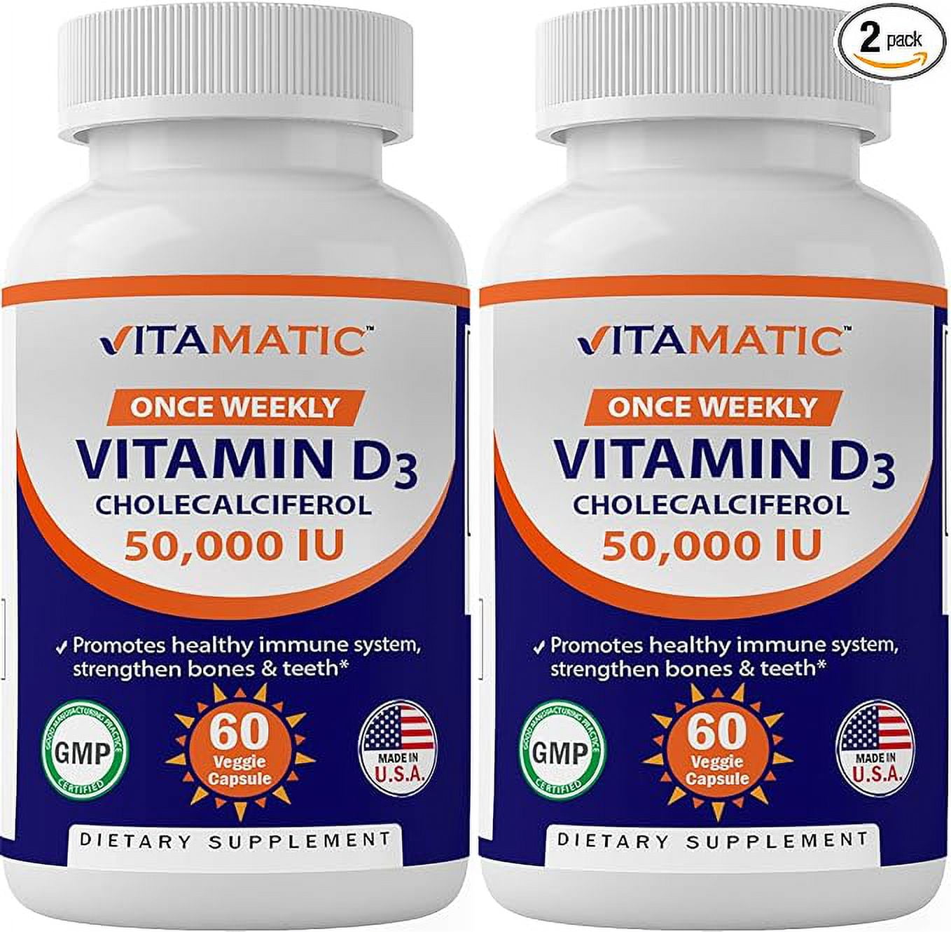 Vitamatic 2 Pack Vitamin D3 50,000 IU (as Cholecalciferol), Once Weekly ...