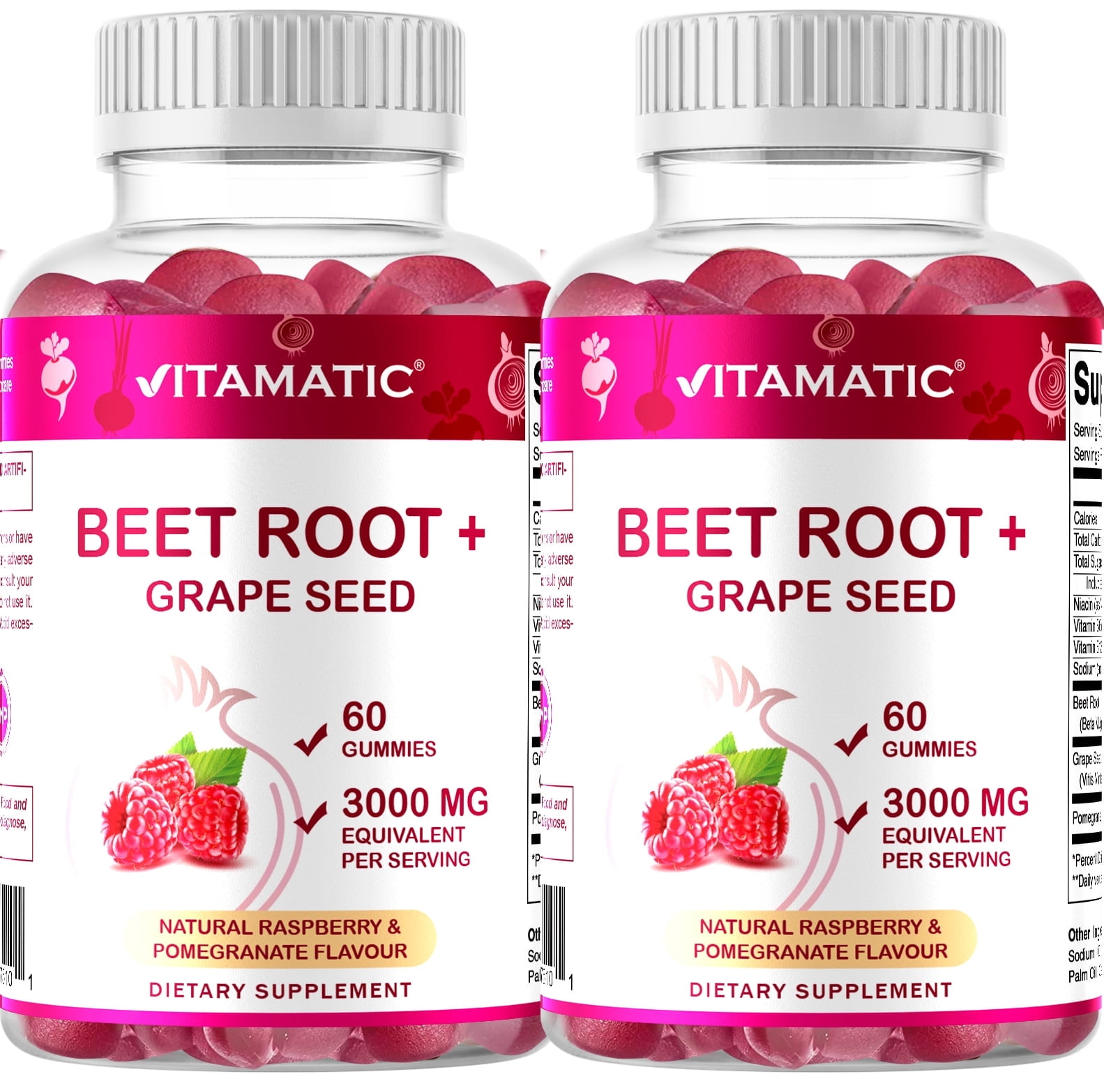 Vitamatic 2 Packs Beet Root Gummies - 3000 mg Equivalent Per Serving - 60 Gummies - Made with ...