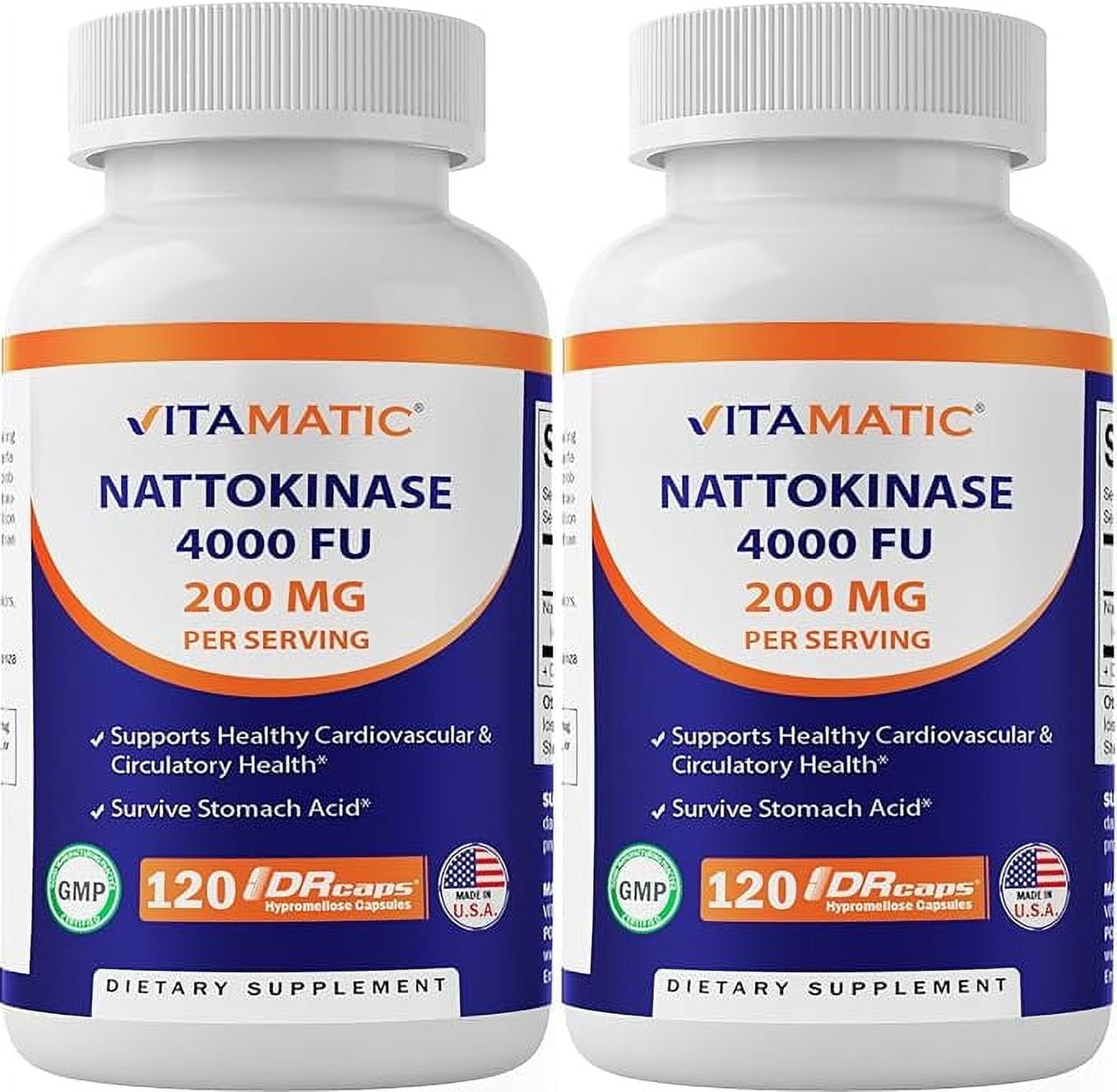Vitamatic 2 Packs Nattokinase Supplement 4,000 FU Servings, 120 Delayed ...