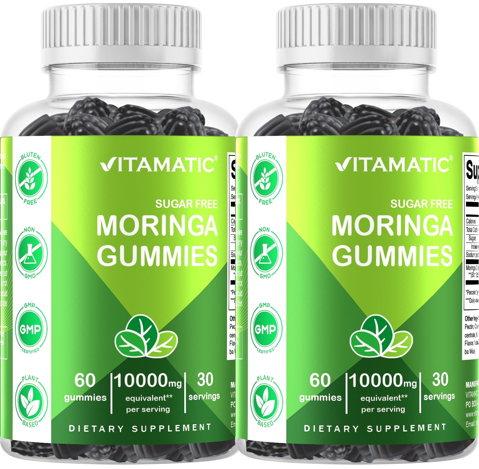 Vitamatic 2 Packs Sugar Free Moringa Gummies - 10000 mg Equivalent per ...