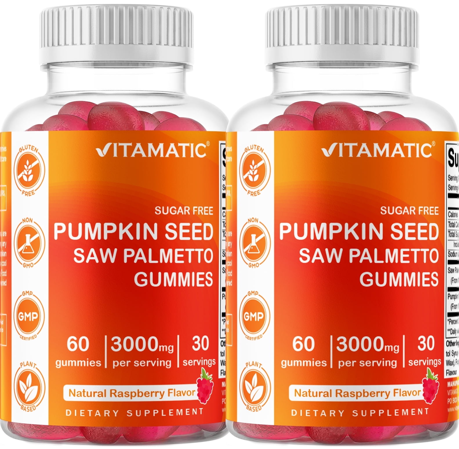 Vitamatic 2 Packs Sugar Free Pumpkin Seed Gummies - 3000 mg Equivalent ...
