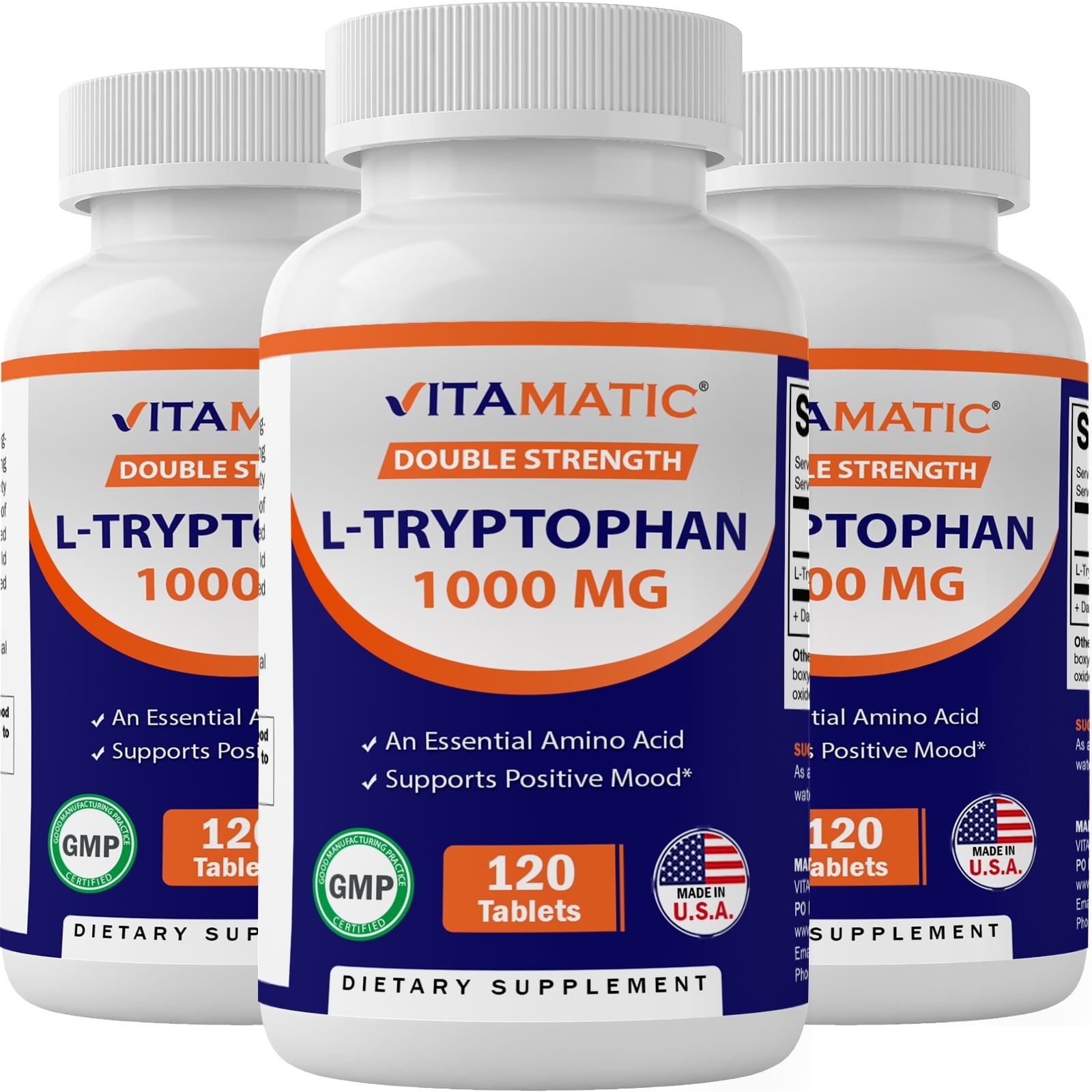 Vitamatic | 3 Pack L-Tryptophan 1000mg 120 Tablets ( Total 360 Tablets ...