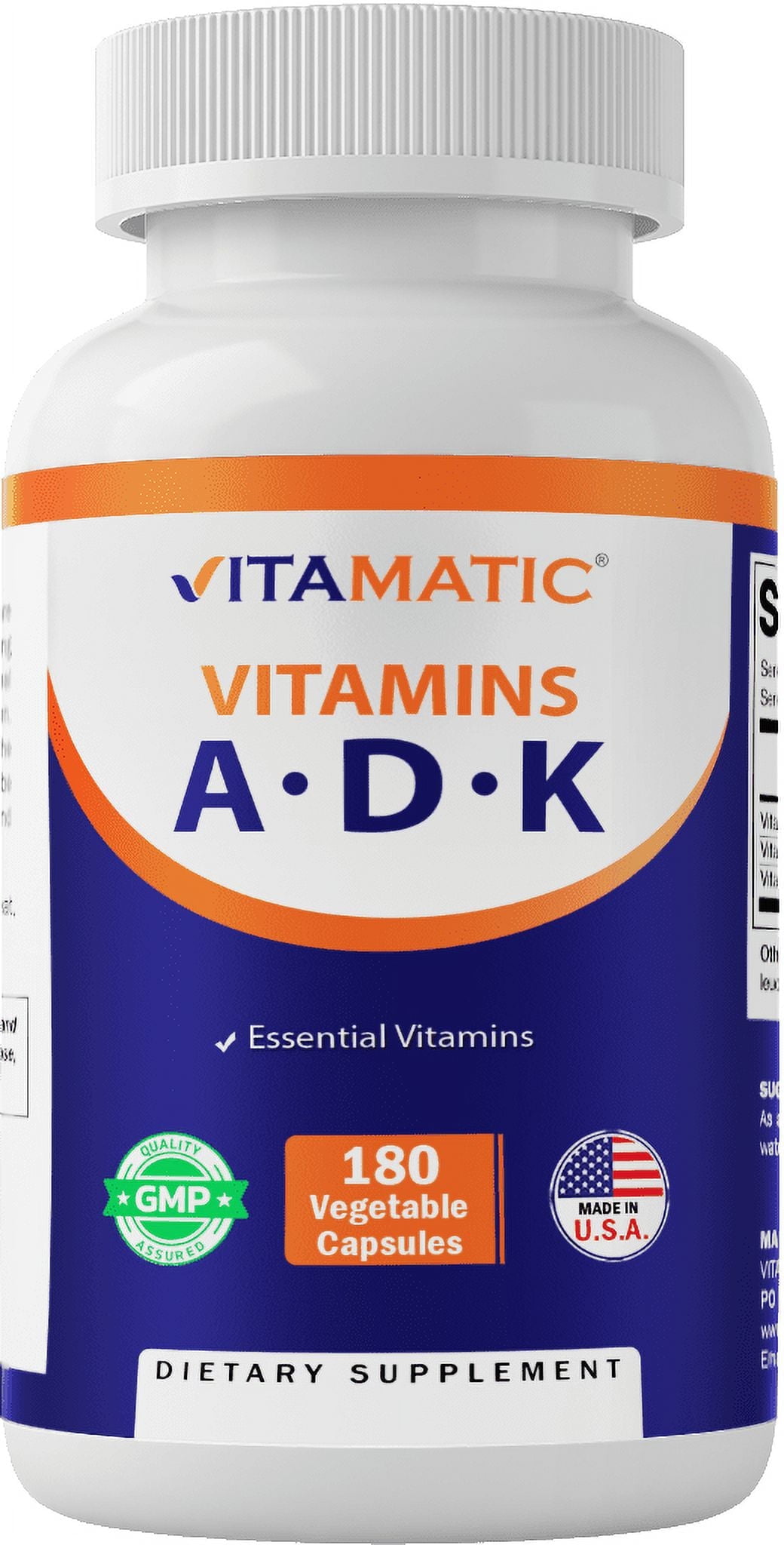 Vitamatic ADK Vitamin Supplement, 180 Veg Capsules, High Potency ...