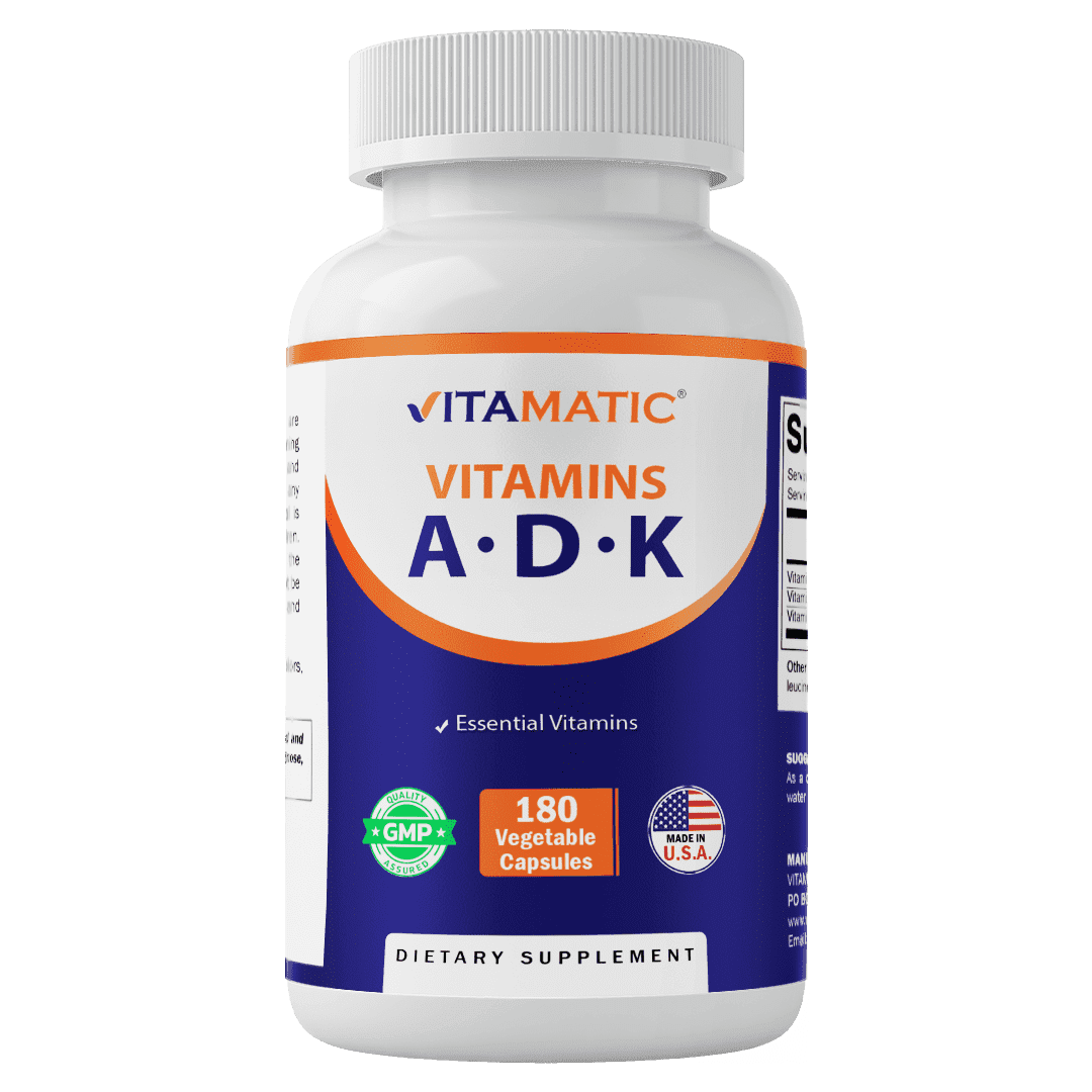 Vitamatic ADK Vitamin Supplement, 180 Veg Capsules, High Potency ...