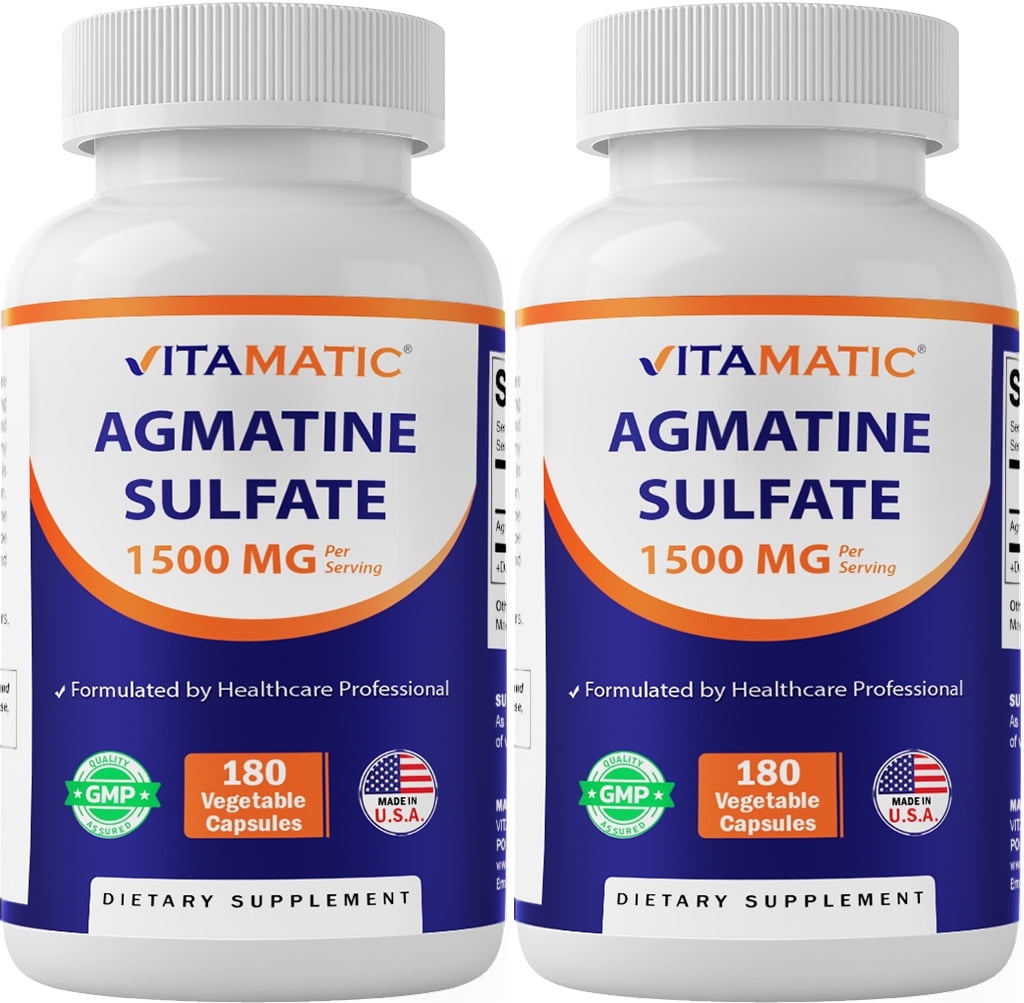 Vitamatic Agmatine Sulfate 1500mg Per Serving - 180 Veg Capsules - Made in the USA - Non-GMO ...