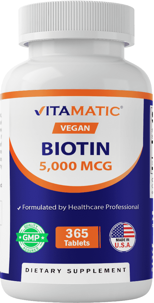 Vitamatic Biotin 5000mcg for Stronger Hair, Skin & Nails Vegan Tablets ...