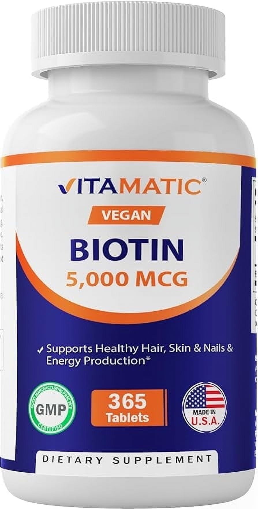 Vitamatic Biotin 5000mcg (5 mg) for Stronger Hair, Skin & Nails - 365 ...