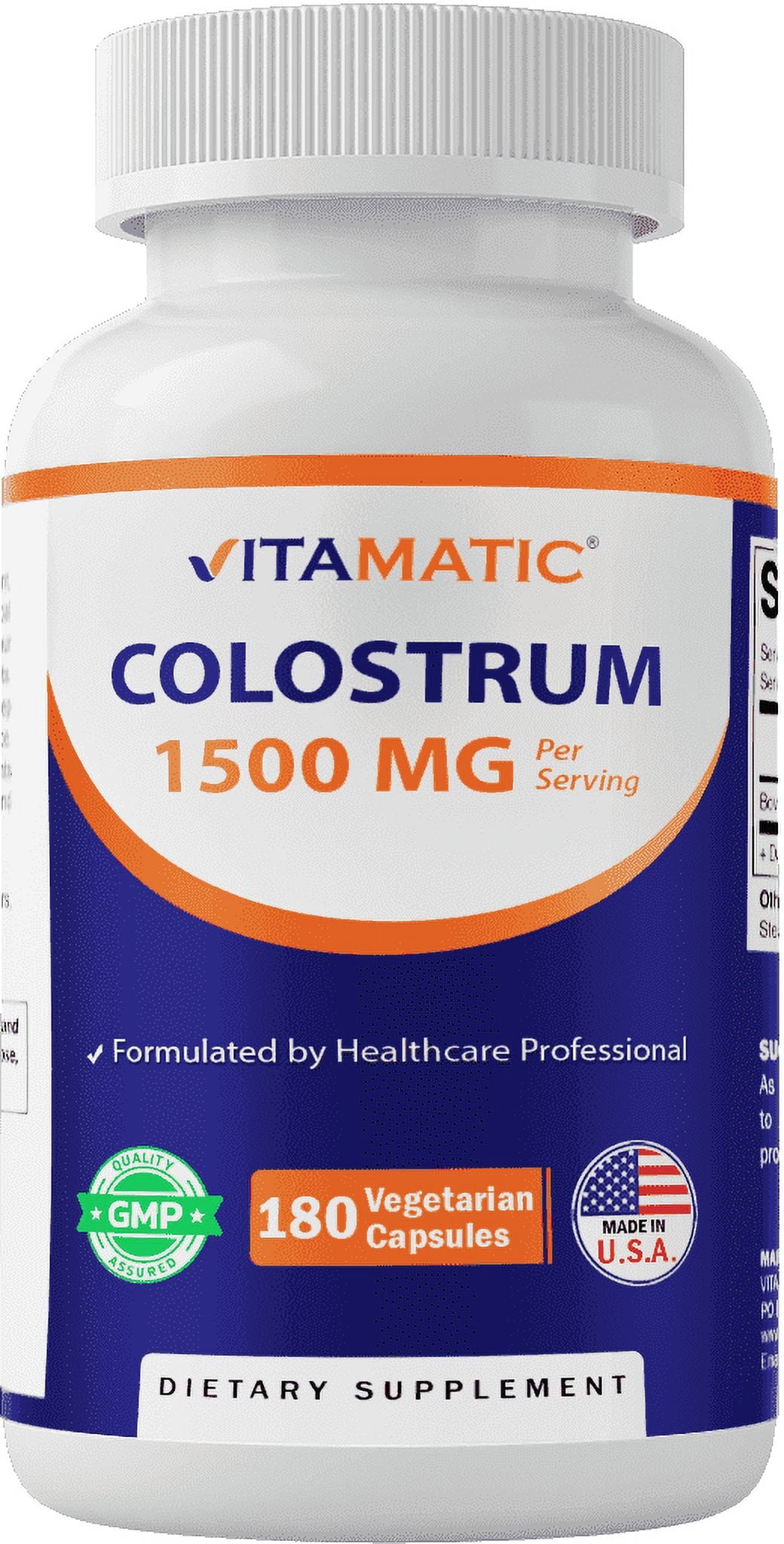 Vitamatic Bovine Colostrum Supplement 1500 mg per Serving- 180 Veg ...