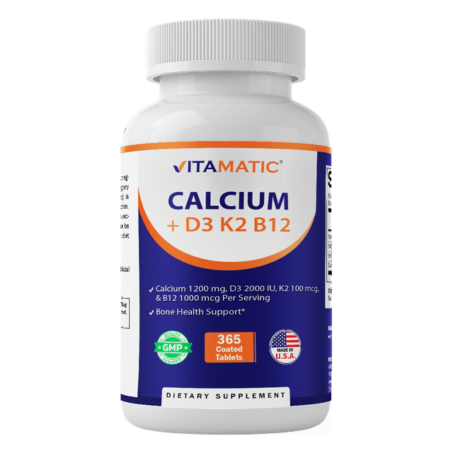 Vitamatic Calcium Supplement 1200mg with D3, K2 & B12, Immune & Bone ...