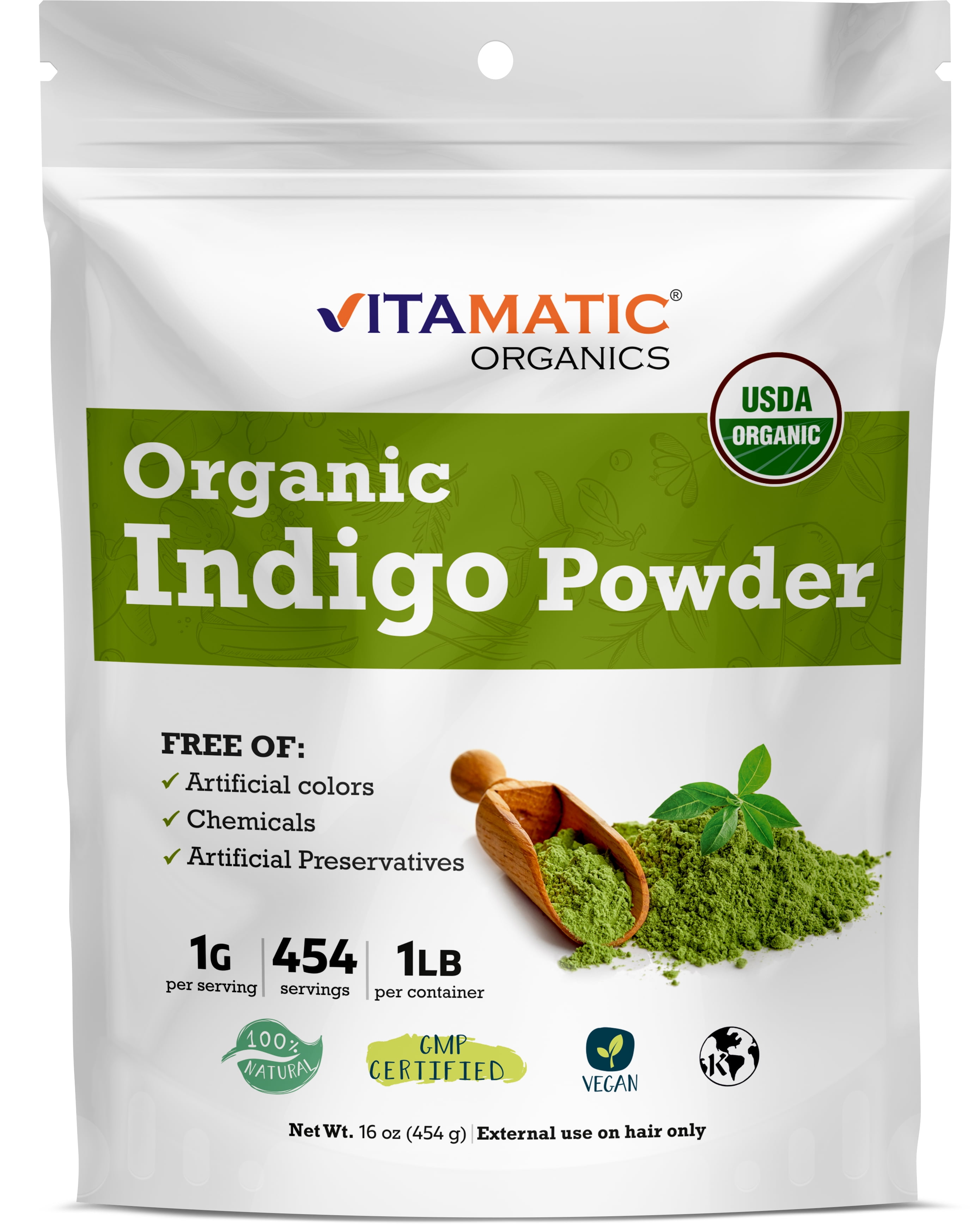 Vitamatic Certified USDA Organic Indigo Powder 1 Pound (16 Ounce ...