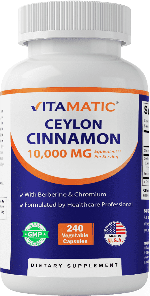 Vitamatic Ceylon Cinnamon 10000 mg, Non-GMO Gluten Free, 240 Vegetable ...