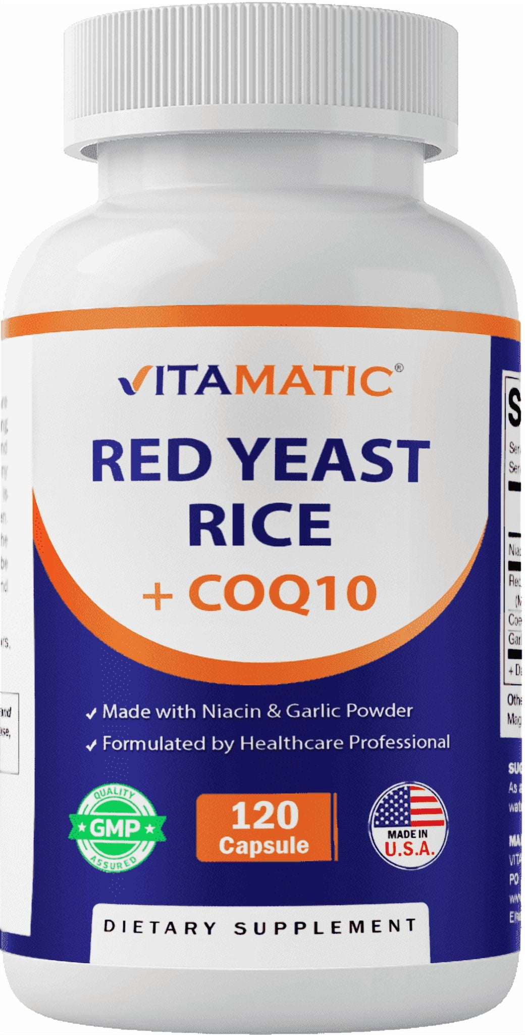 Vitamatic Red Yeast Rice 1200mg Capsules with CoQ10 100mg, Niacin 100mg ...