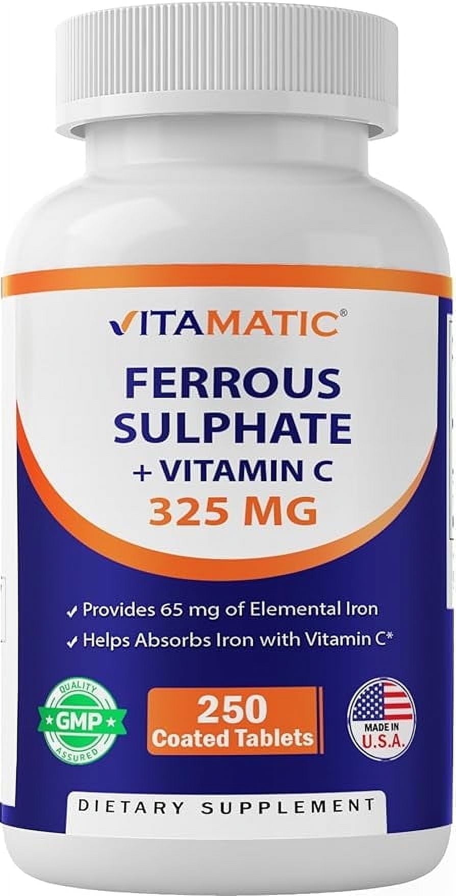 Vitamatic Ferrous Sulphate 325 mg + Vitamin C 100 mg - (65 mg Elemental ...