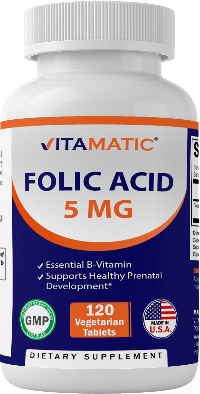 Vitamatic Folic Acid 5mg Health Tabs - 120 Vegetarian Tablets, Pure ...