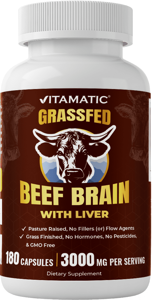Vitamatic Grass Fed Beef Brain with Liver - 180 Capsules - Freeze Dried ...
