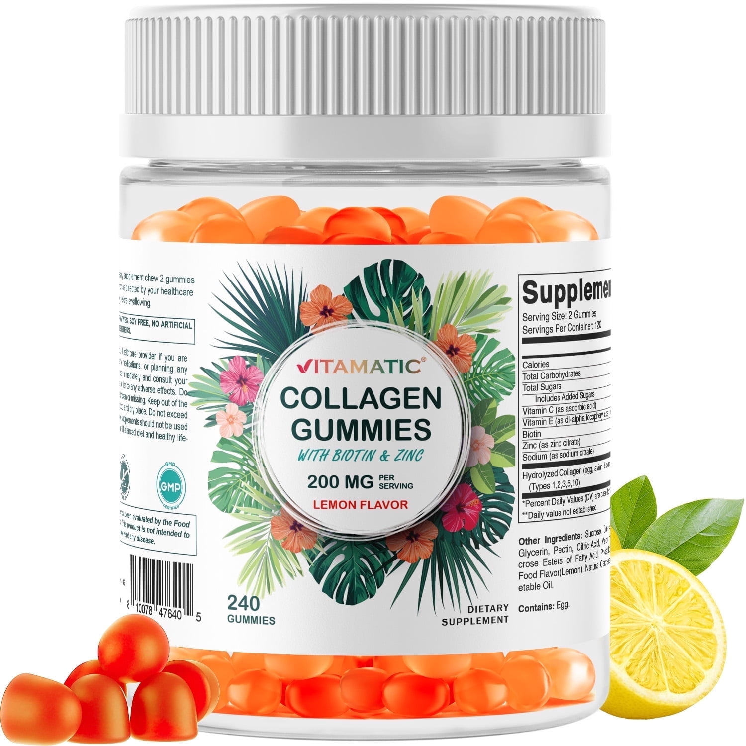 Vitamatic Hydrolyzed Collagen Gummies with Vitamin C, Zinc and Biotin ...