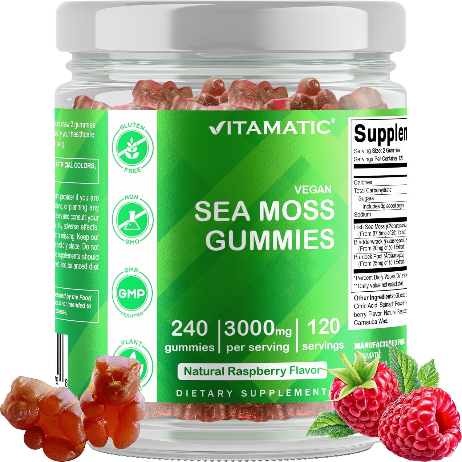 Vitamatic Irish Sea Moss Gummies - 3000 mg - 240 Vegan Gummies - Made with Bladderwrack ...