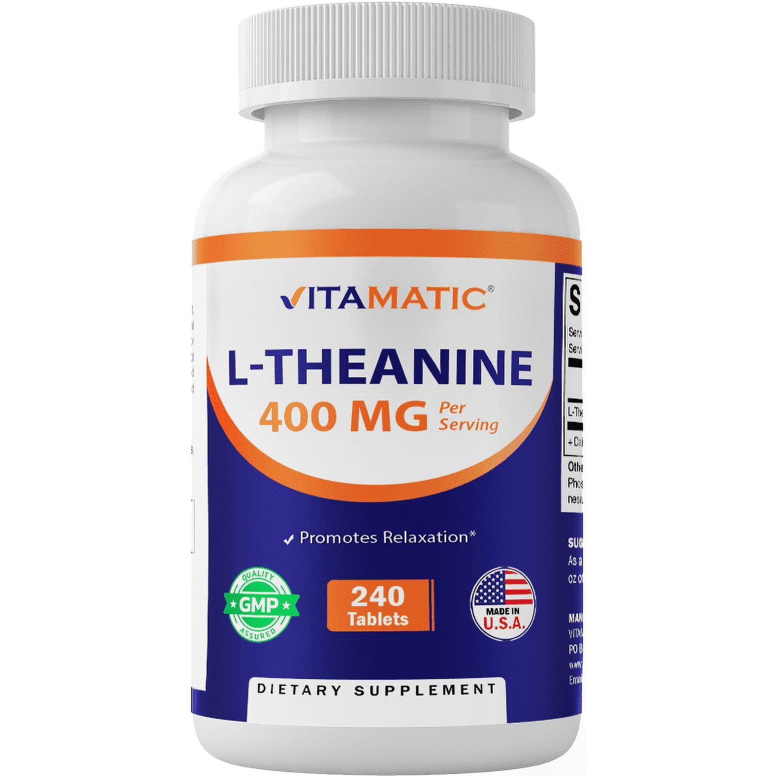 Vitamatic L-Theanine Supplement 400mg per Serving - 240 Tablets - Non ...