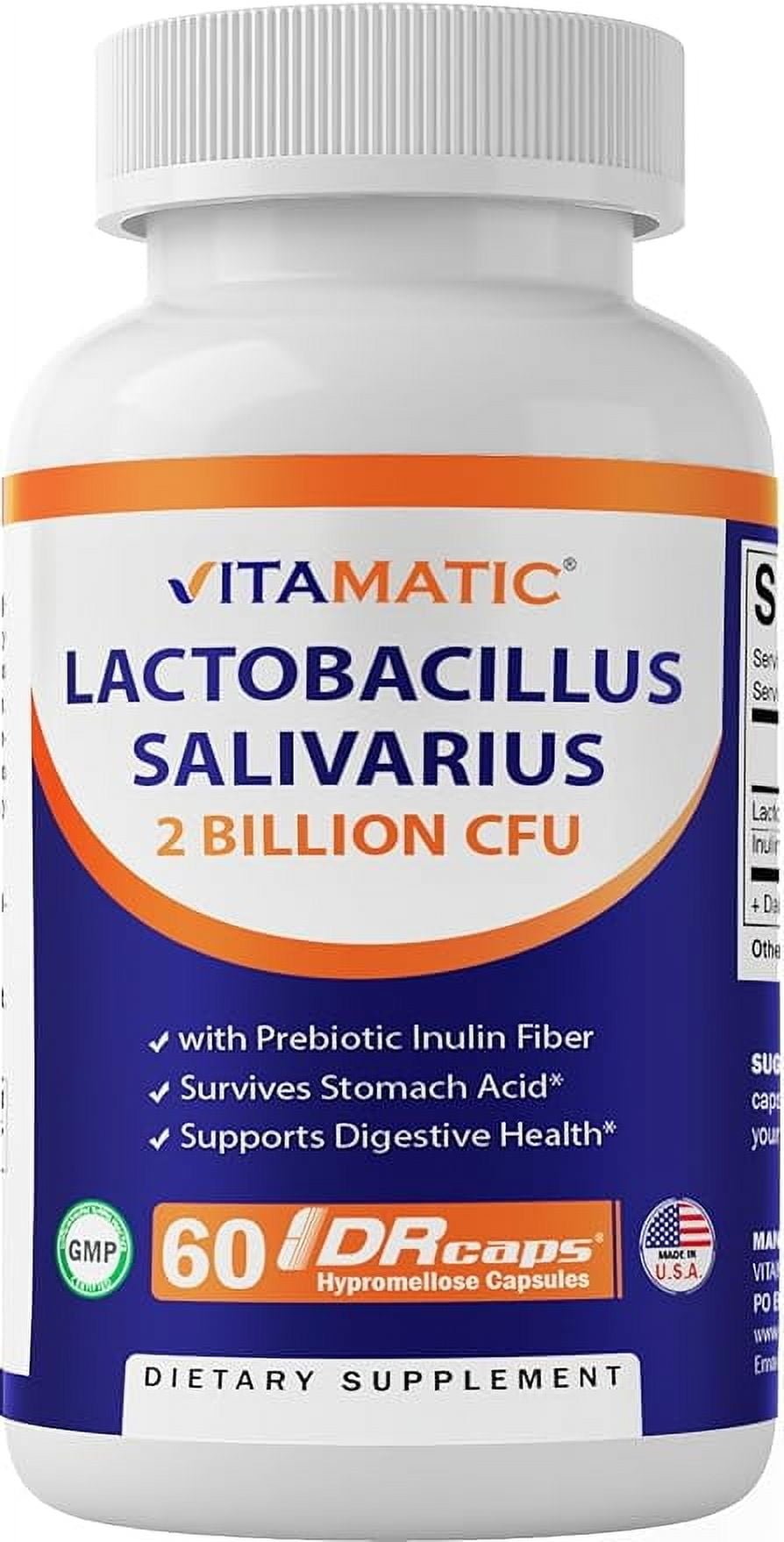 Vitamatic Gut Probiotic - Lactobacillus Salivarius, 2 Billion/Capsule ...