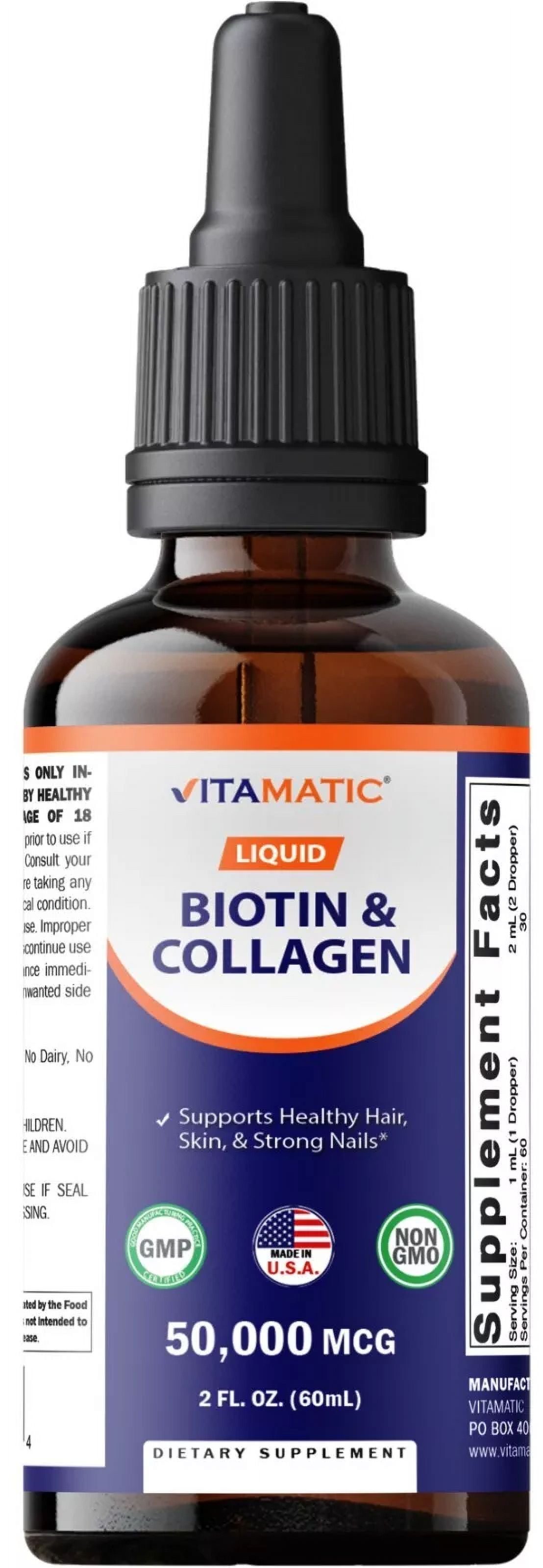 Vitamatic Liquid Biotin & Collagen Drops 50,000mcg for Hair Growth (2Fl ...
