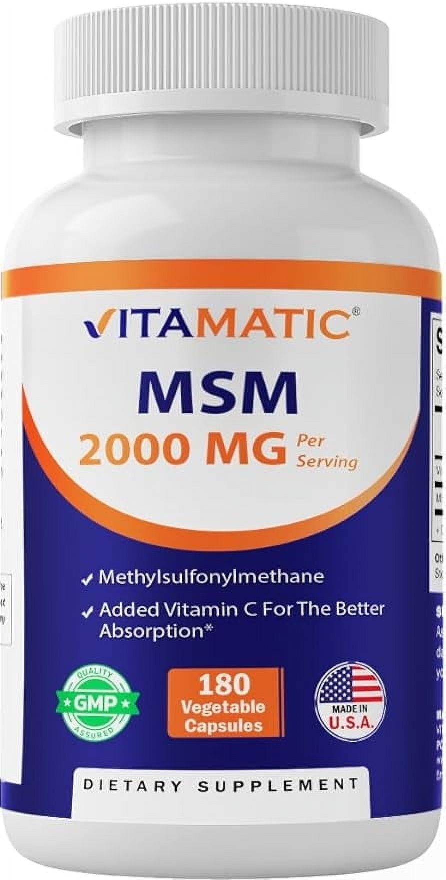 Vitamatic MSM 2000 mg with Vitamin C 75mg per Serving - 180 Veg ...