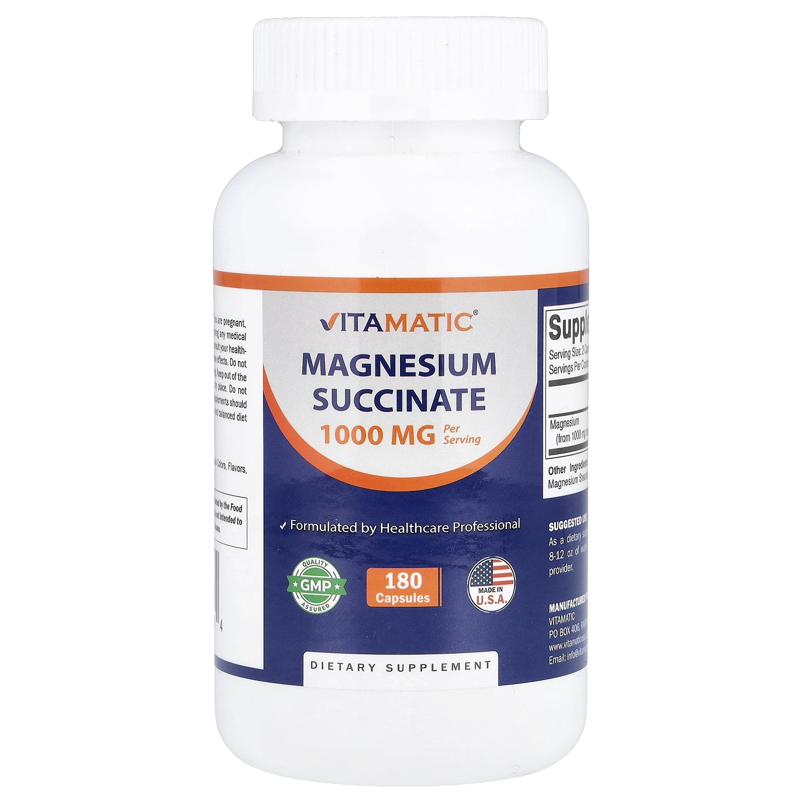 Vitamatic Magnesium Succinate, 180 Capsules (500 mg per Capsule ...