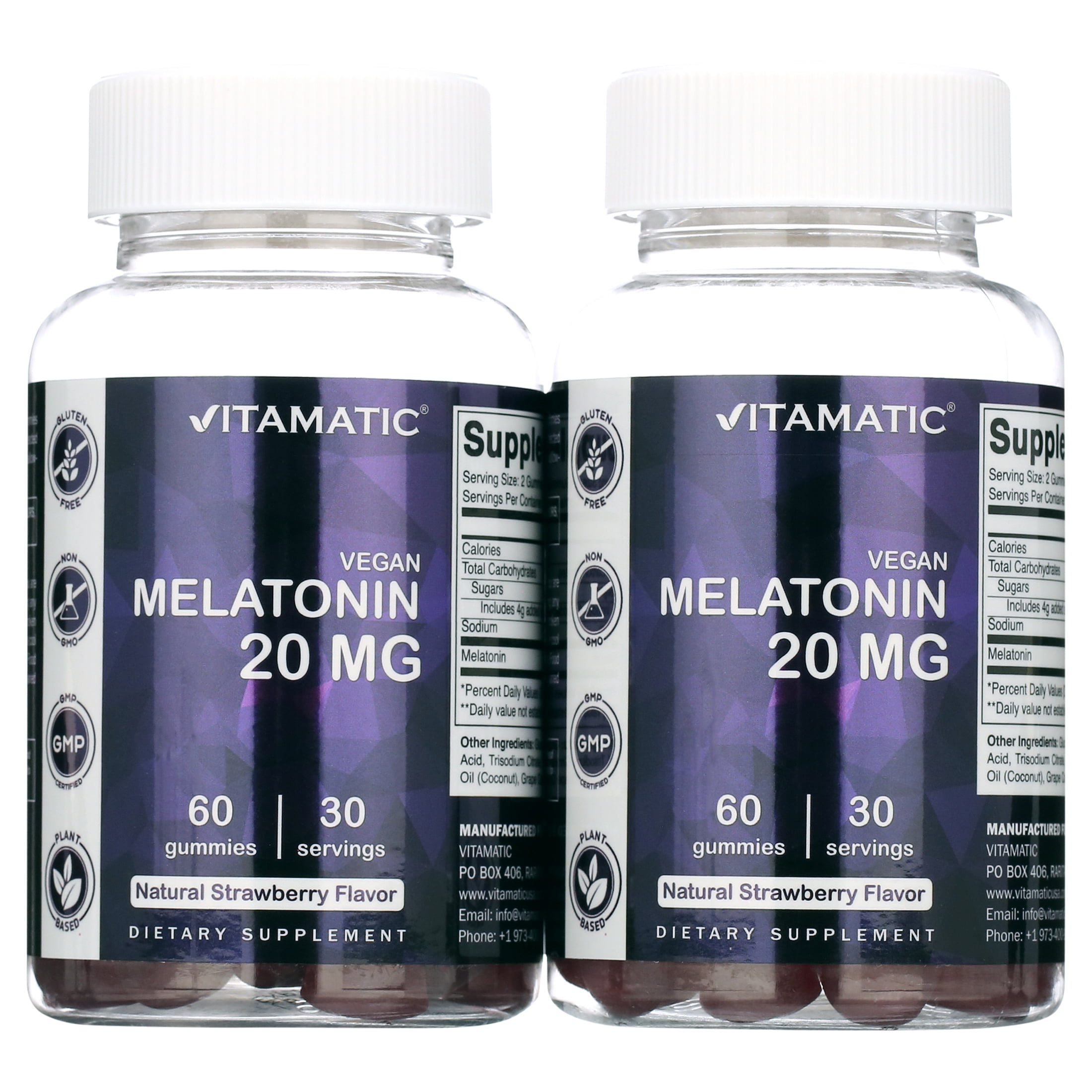Vitamatic Vegan Melatonin 20mg Sleep Aid Gummies, Blackberry Flavor ...