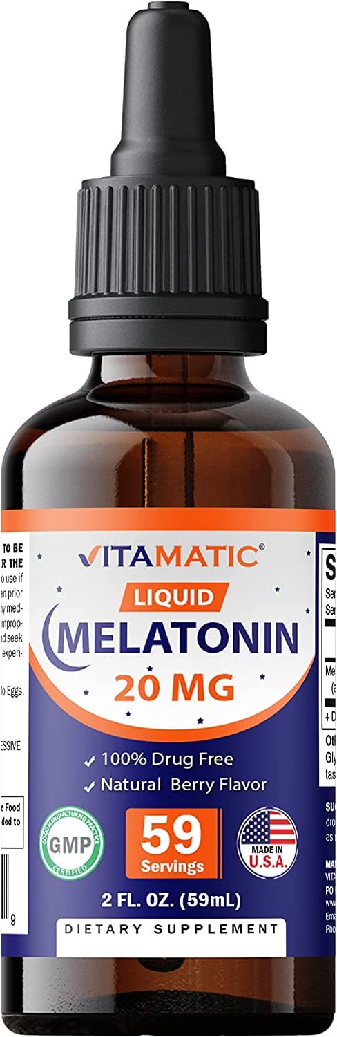 Vitamatic 20mg Melatonin Liquid Drops - Adults, Berry Flavored, Strong ...