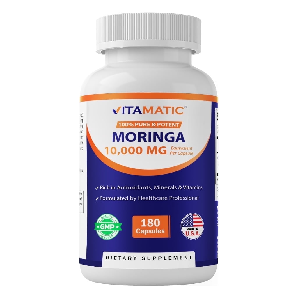 Vitamatic Moringa Capsules 10,000mg, 180 Count, Extra Strength Moringa ...