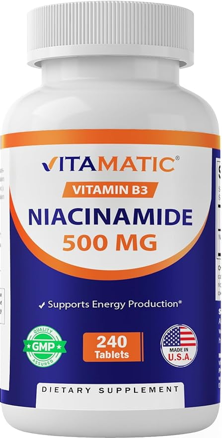 Vitamatic Niacinamide 500 mg 240 Tablets - Flush Free Vitamin B3 - Supports Energy Production ...