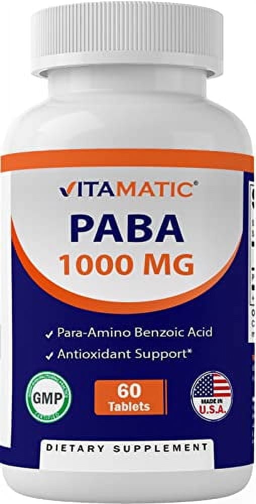 Vitamatic PABA 1000mg, 60 Tablets - Non-GMO, Gluten Free, Folic Acid ...