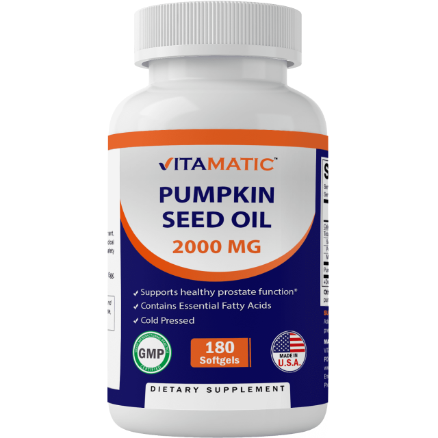 Vitamatic Supplements - Pumpkin Seed Oil 2000mg, 180 Softgels (1000mg ...