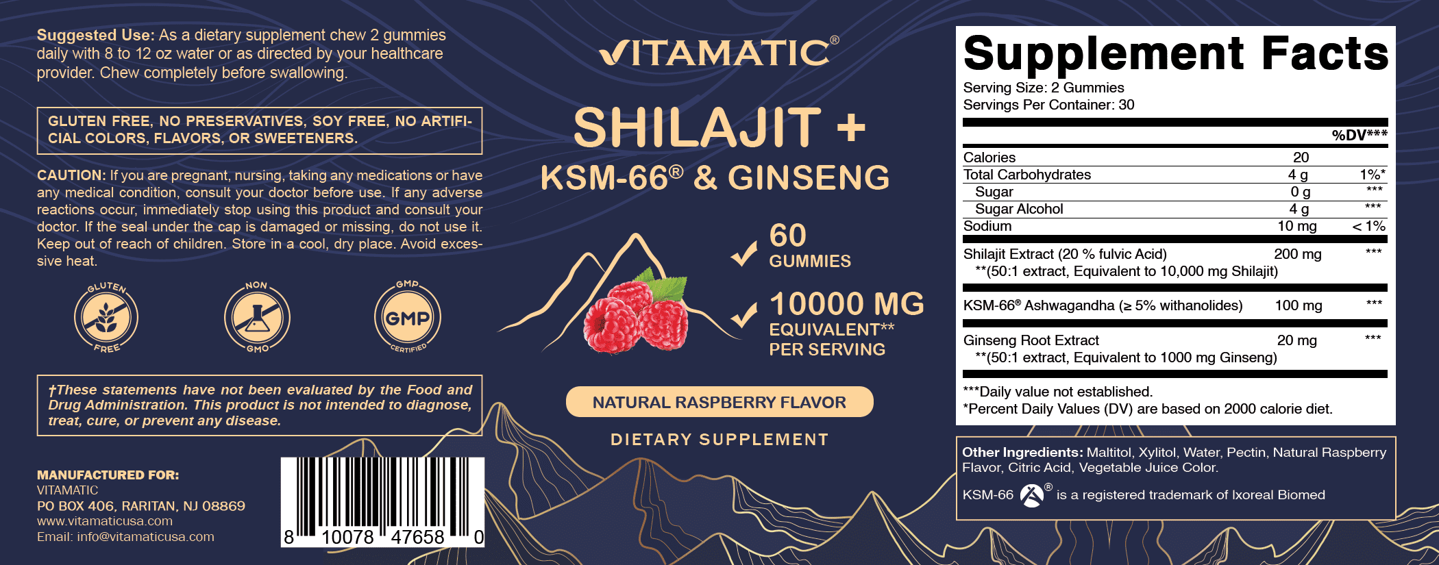 Vitamatic Shilajit with KSM-66® Ashwagandha & Ginseng 10,000 mg Equivalent Per Serving – Natural ...