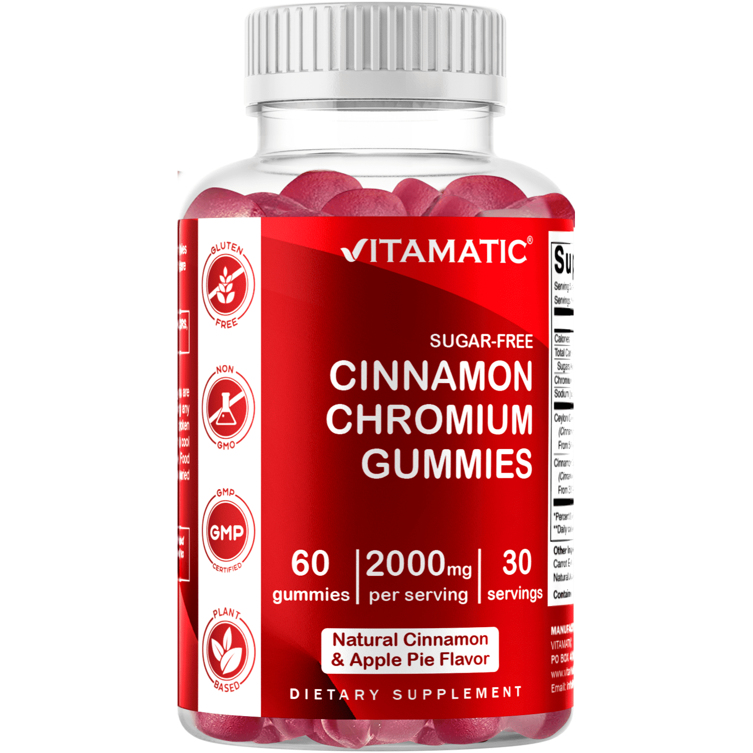 Vitamatic Sugar Free Chromium Gummies with Ceylon Cinnamon - 2000 mg ...