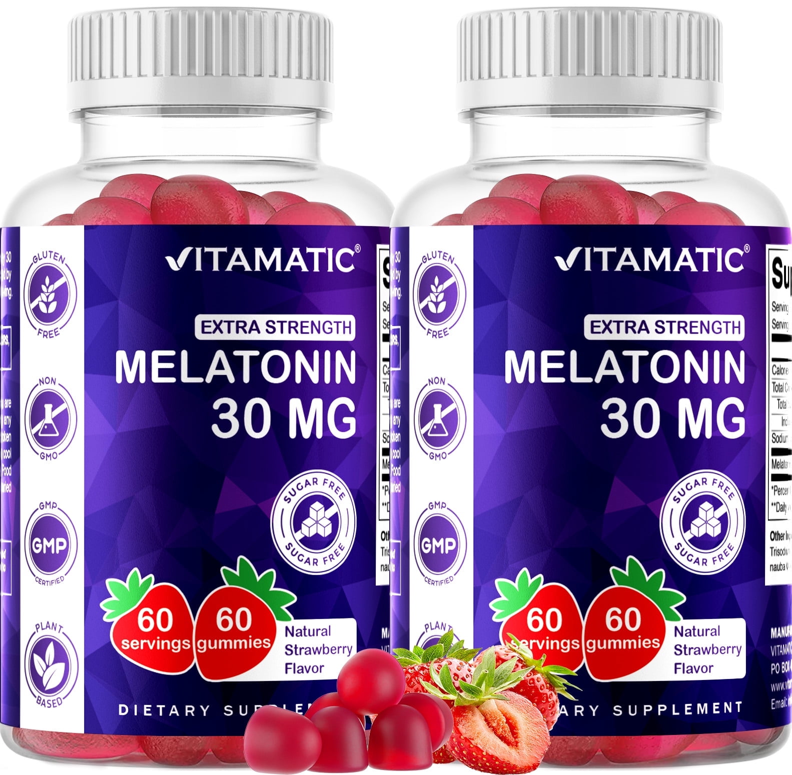 Vitamatic Sugar Free Melatonin 30mg per Gummy - 60 Servings - 60 ...