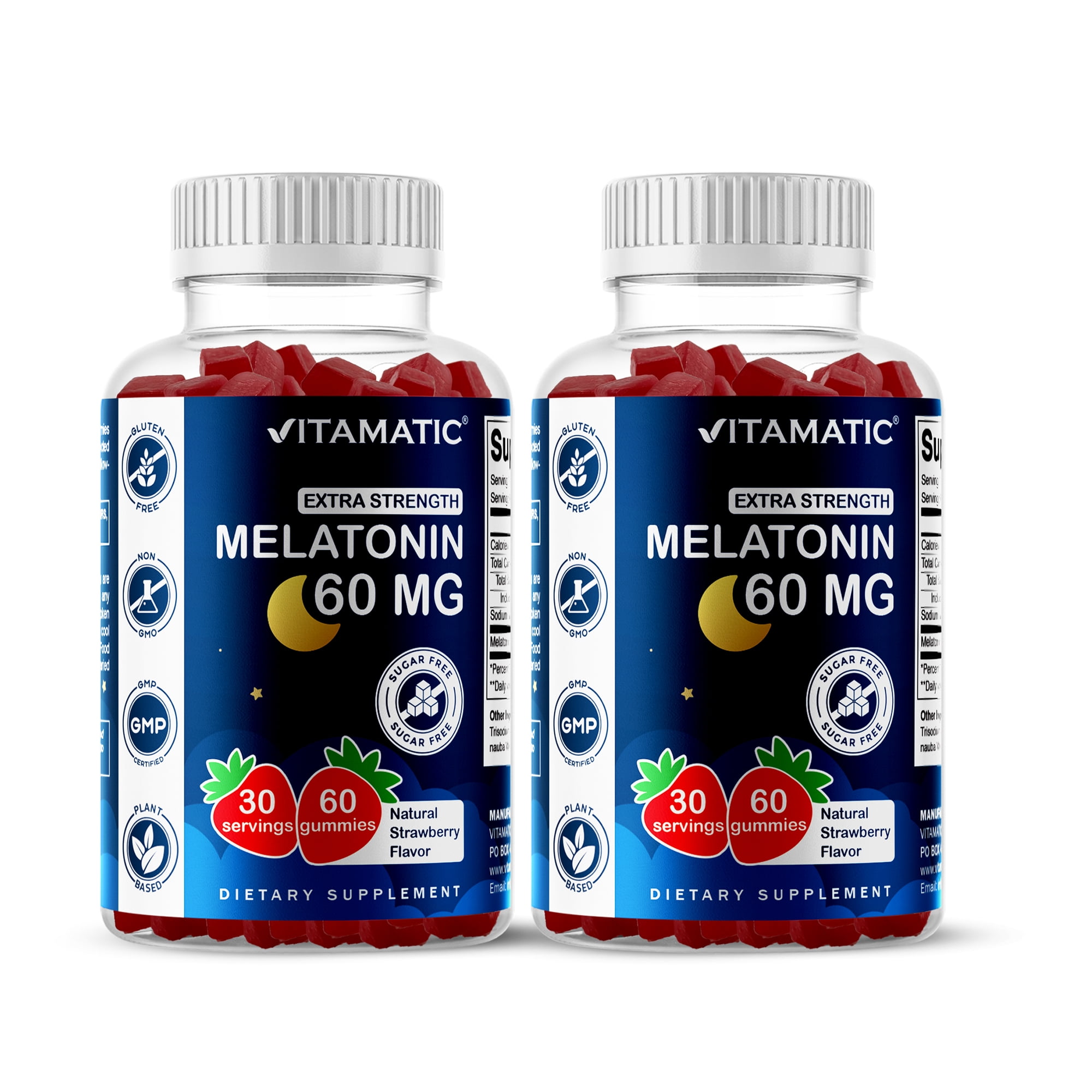 Vitamatic Sugar Free Melatonin 60mg - 60 Vegetarian Gummies - Non-Habit ...