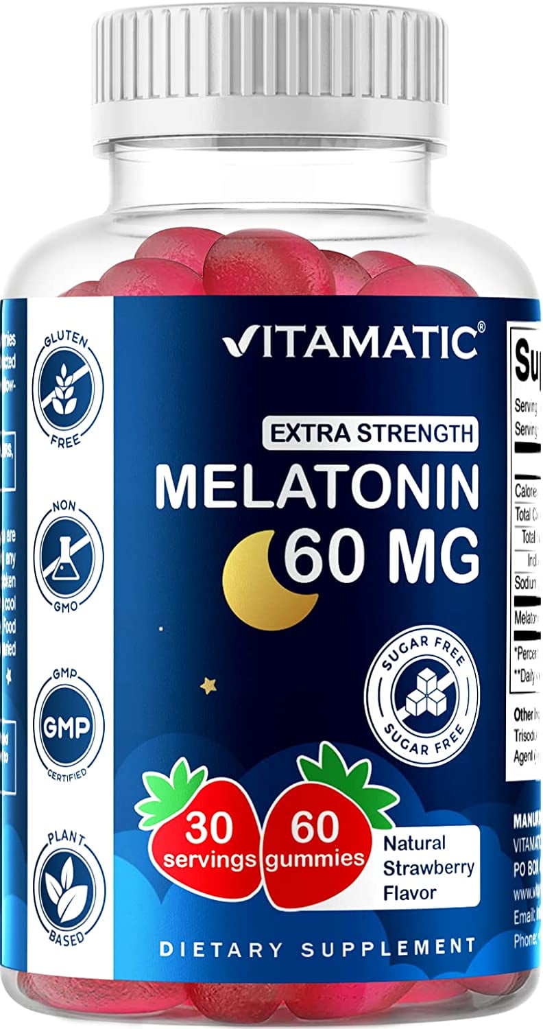 Vitamatic Vegan Melatonin 60mg - 60 Sugar Free Vegetarian Gummies, Non ...